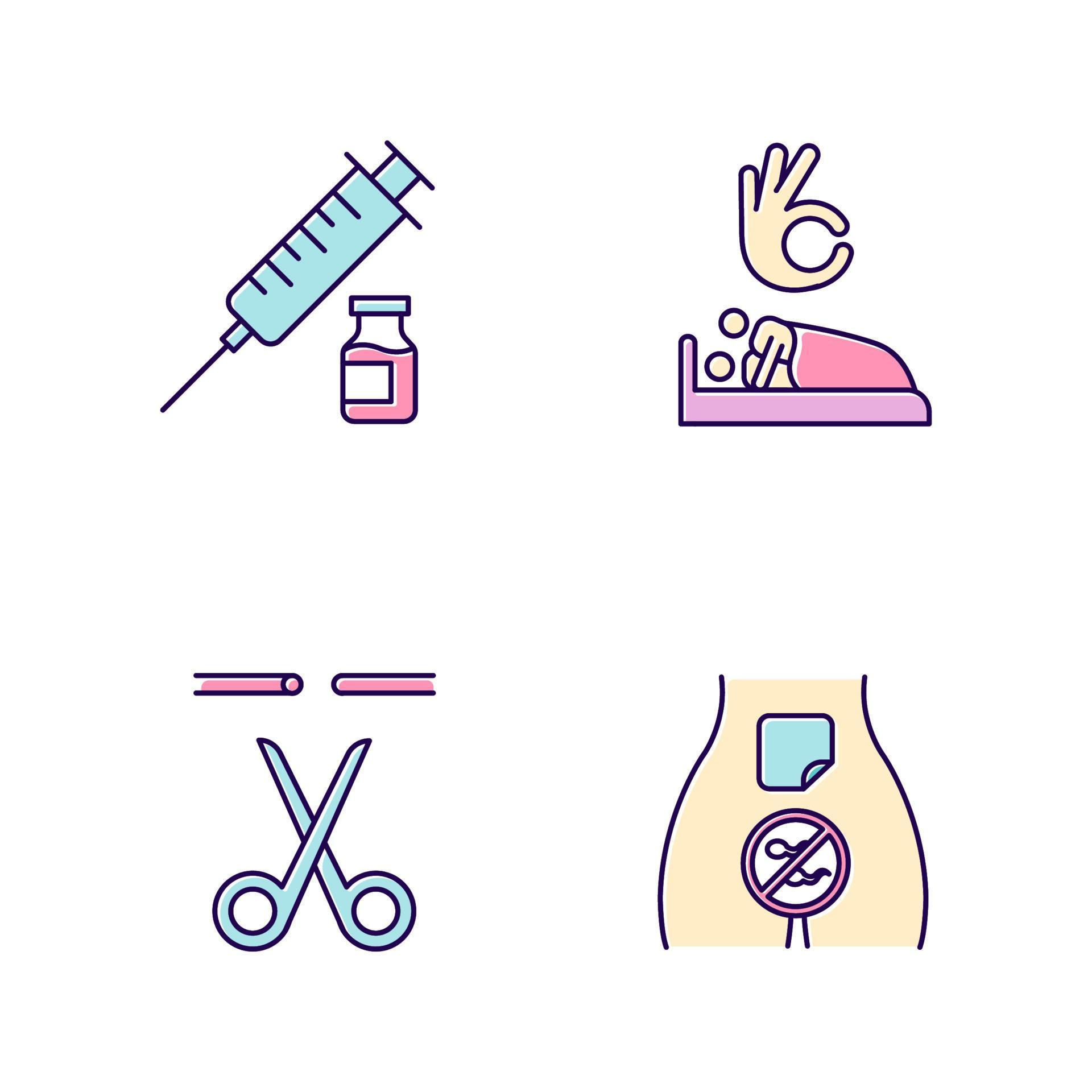 Safe Sex Color Icons Set Vaccination Sex With Partner Consent