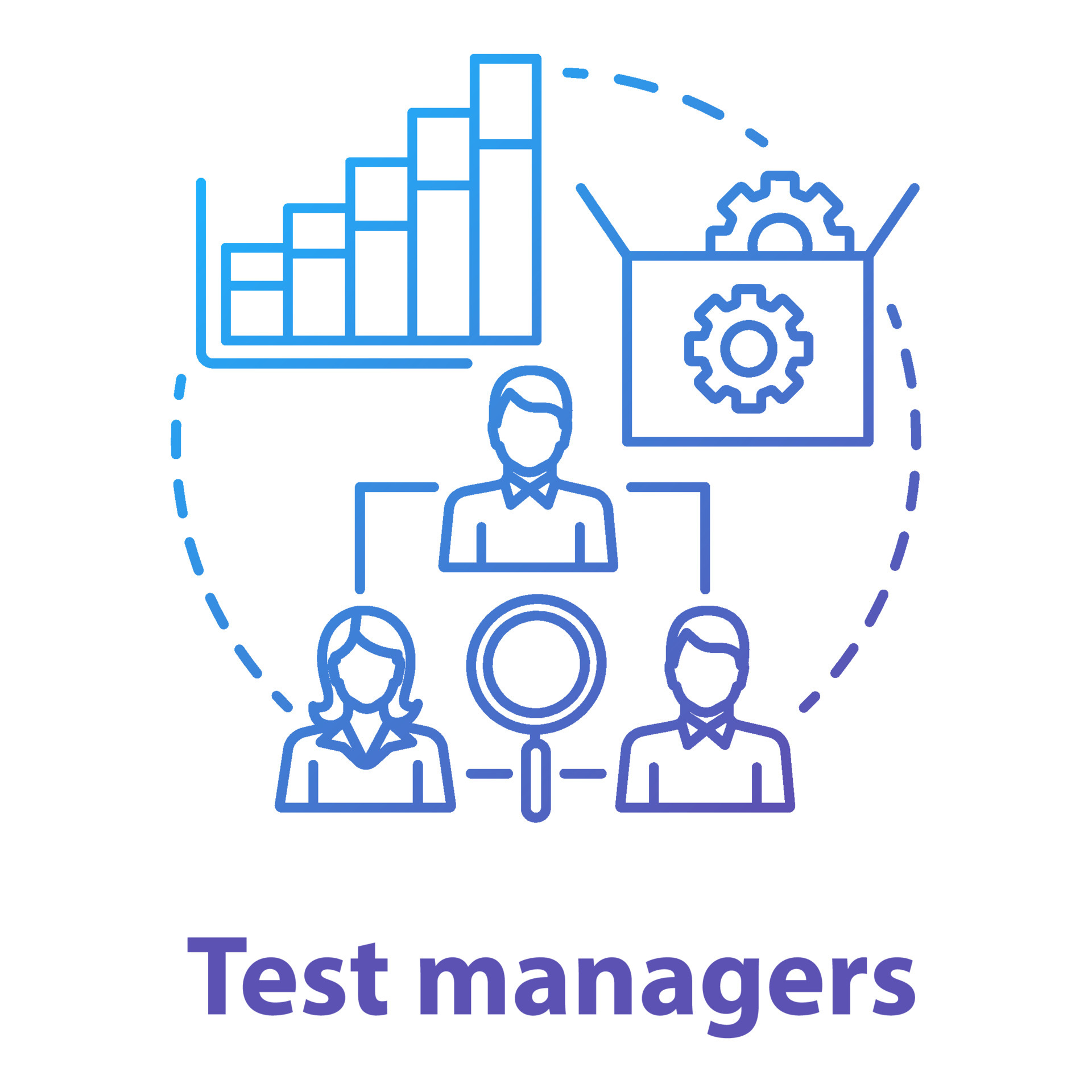 Test managers concept icon. Software development idea thin line ...