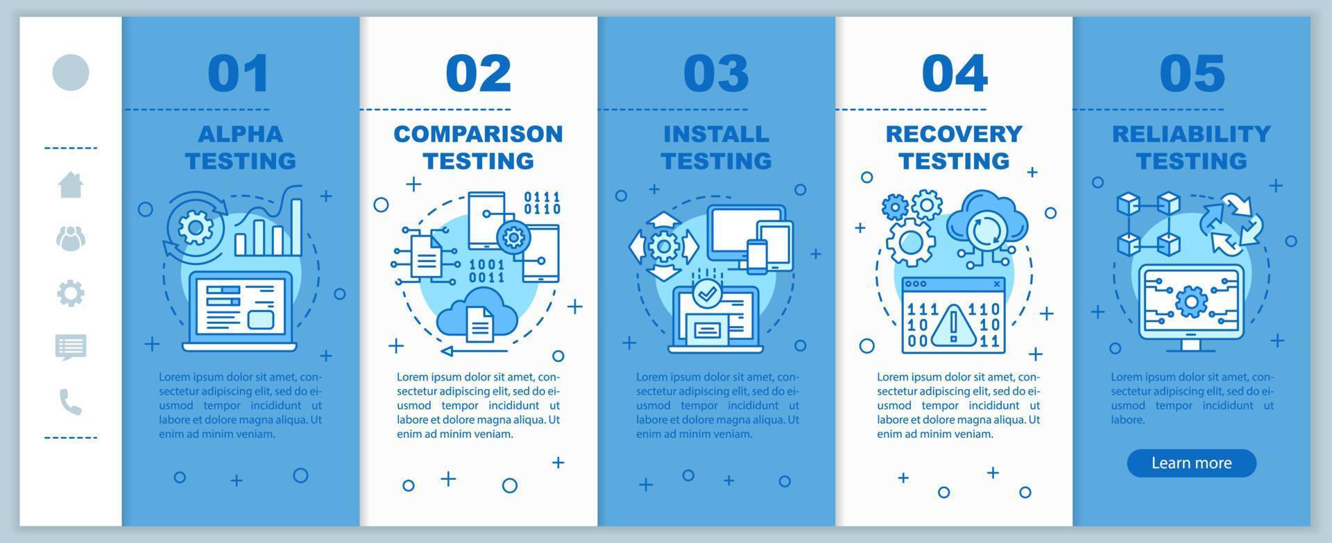 Software Performance Testing Blue Onboarding Mobile Web Pages Vector