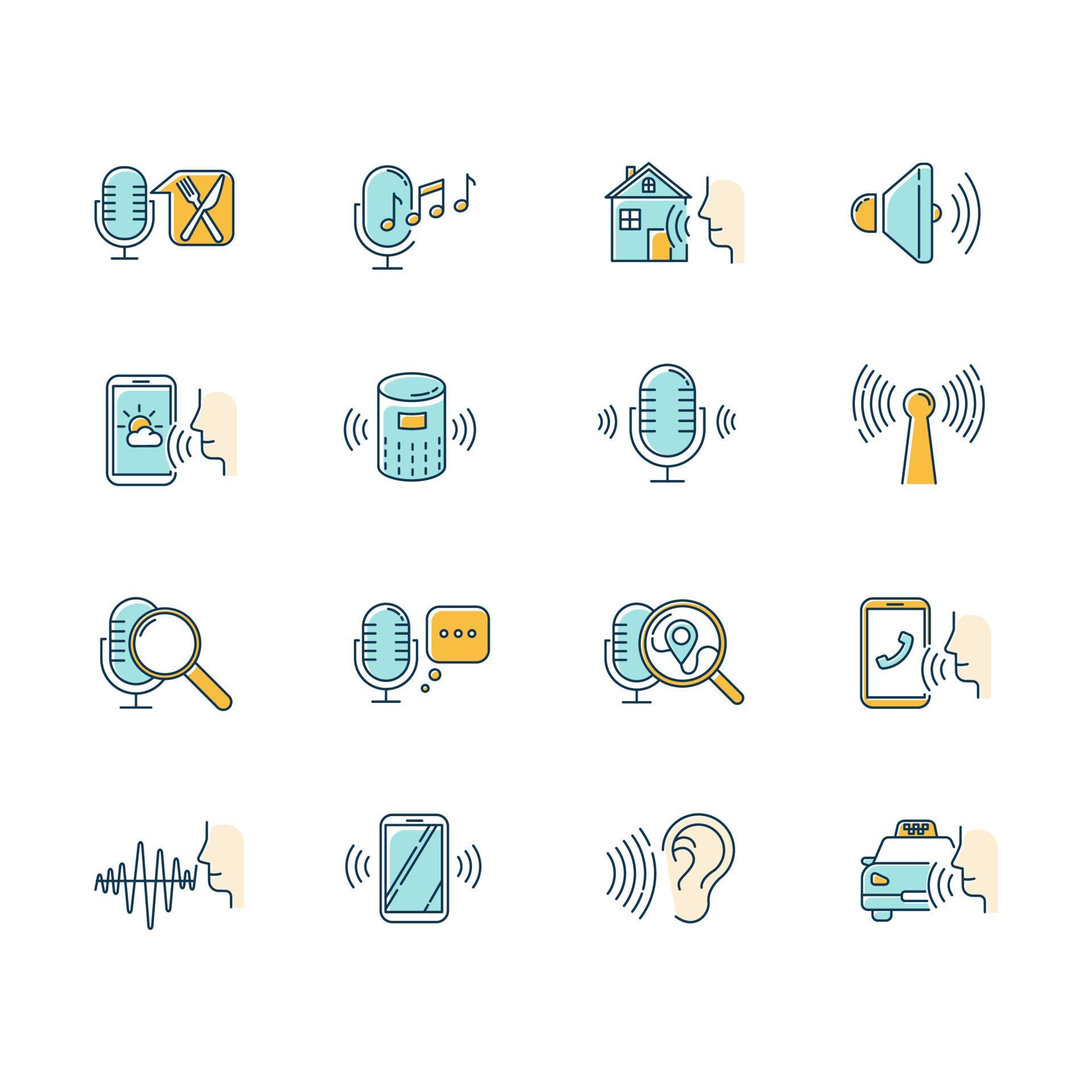 Blue Voice Control Color Icons Set Sound Request Idea Speech