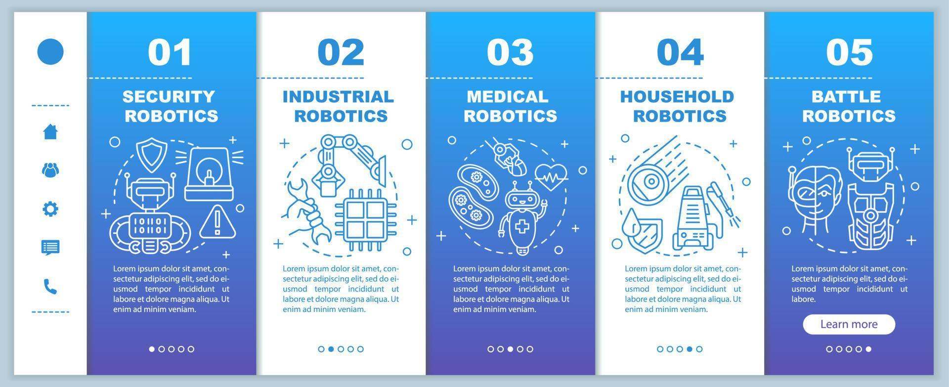 Types Robotics Onboarding Mobile Web Pages Vector Template Cybernetics Responsive Smartphone