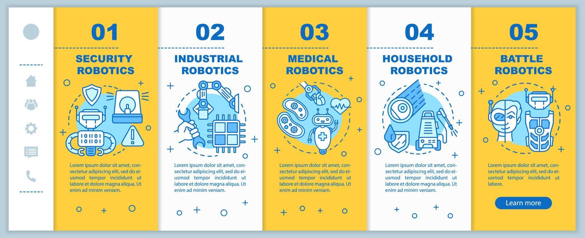 Types Robotics Onboarding Mobile Web Pages Vector Template Cybernetics Responsive Smartphone