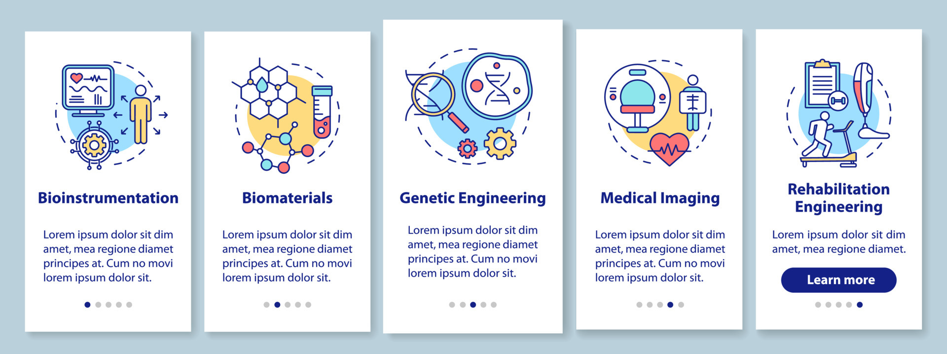 Bioengineering onboarding mobile app page screen with linear concepts ...