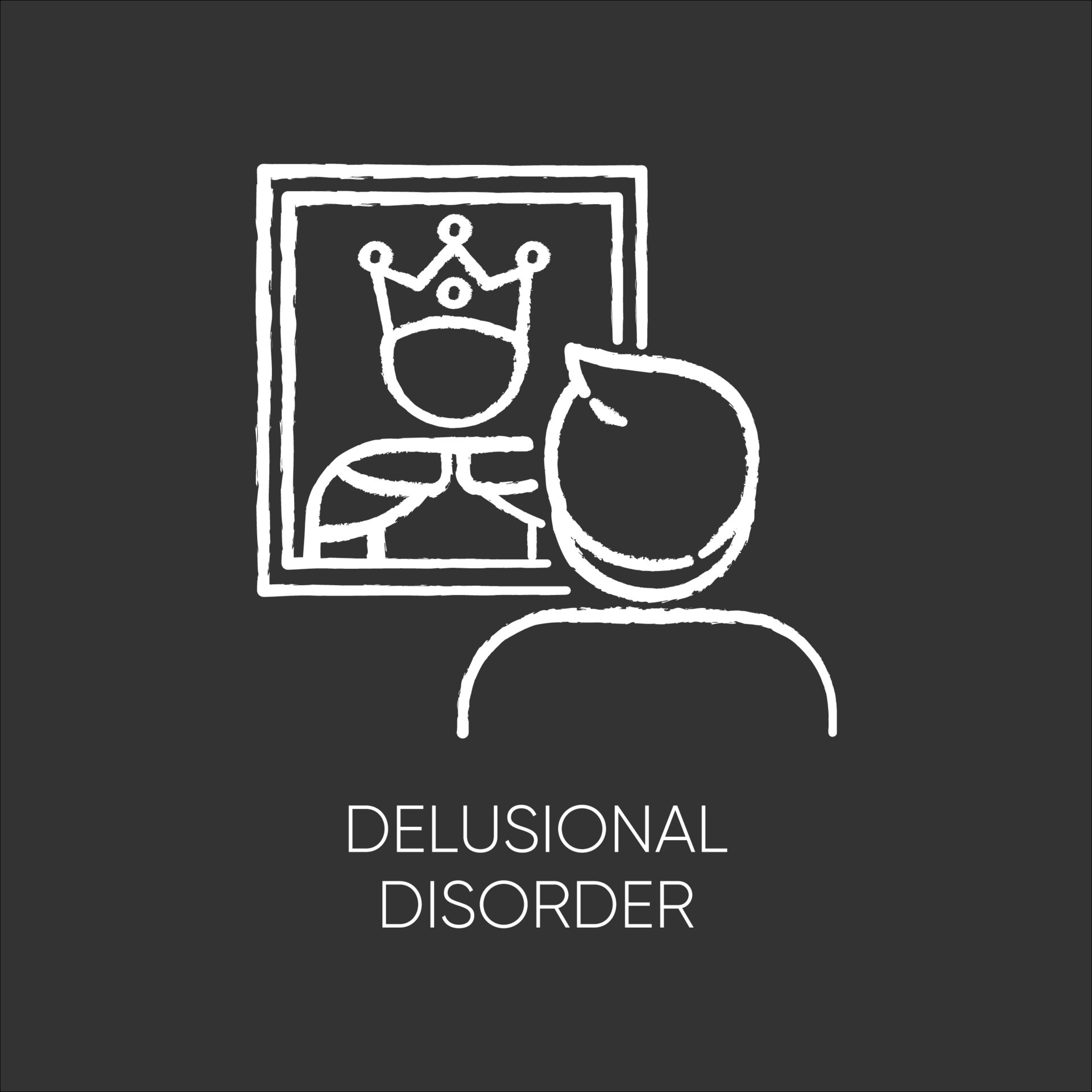 Delusional disorder chalk icon. Man in mirror reflection. Bizzare and ... Delusional disorder chalk icon. Man in mirror reflection. Bizzare and ...