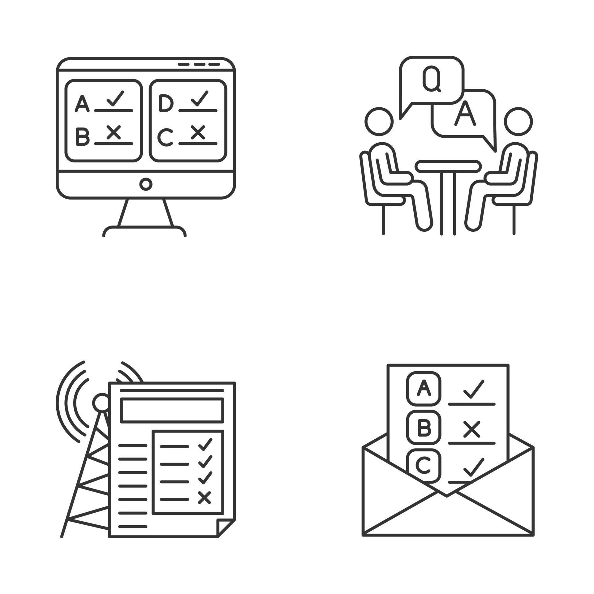 Survey Methods Linear Icons Set Online Email Internet Connection Poll Interview Public