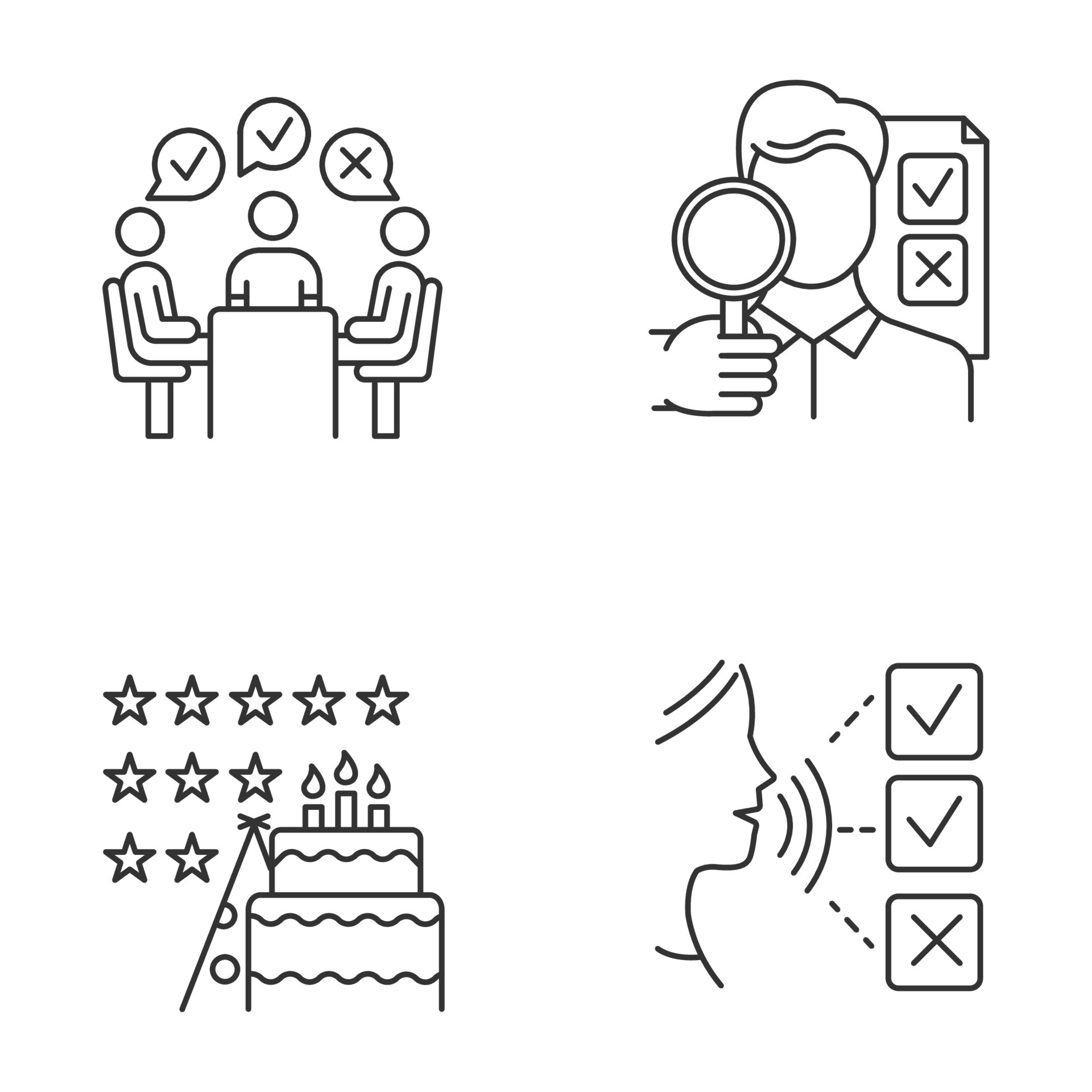 Survey Methods Linear Icons Set Group Administered Questionnaire Rating Review Event