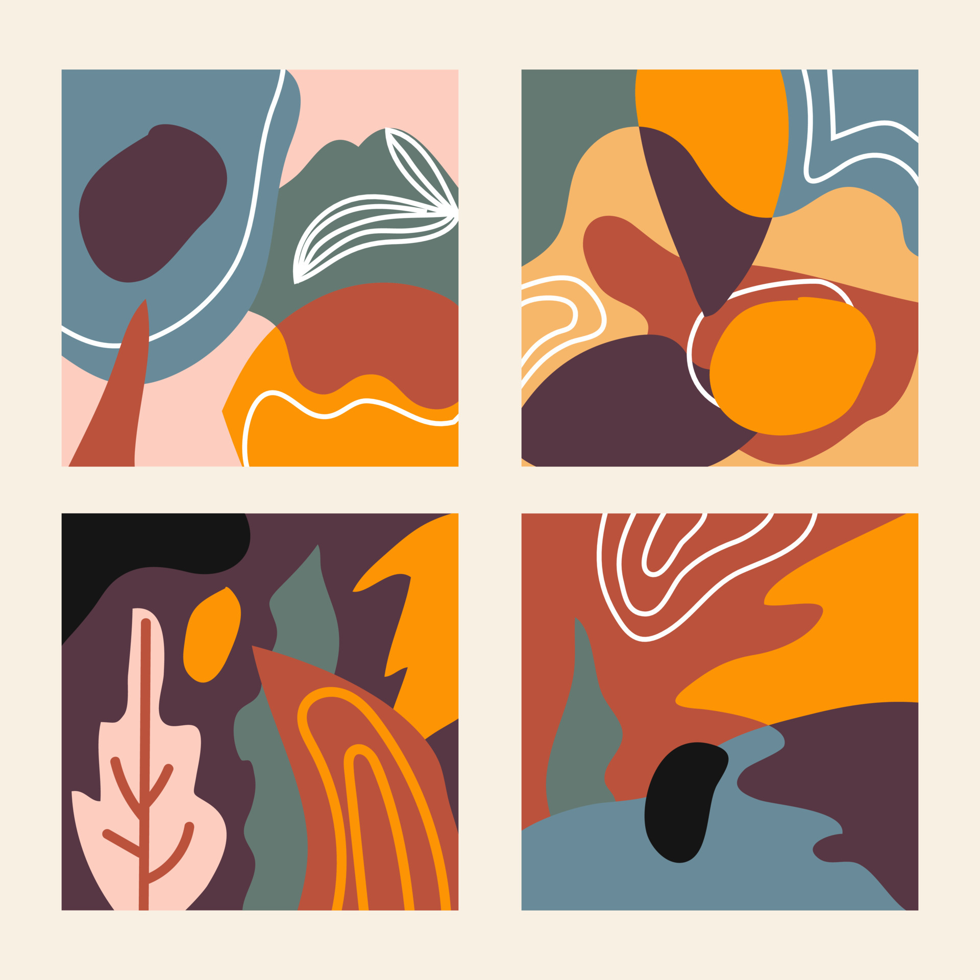 Set of four abstract contemporary object modern trendy vector patterns ...