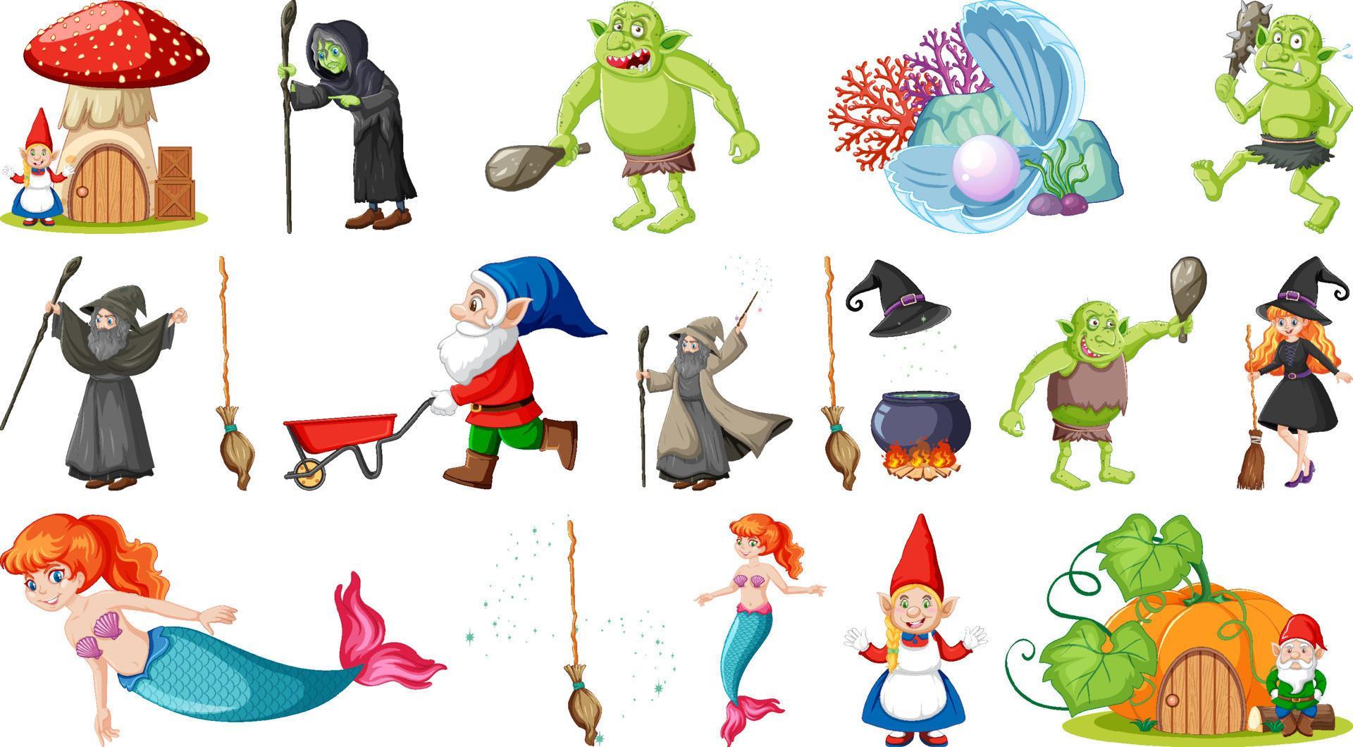 Set of fantasy fairy tale characters and elements 5377047 Vector Art at Vecteezy