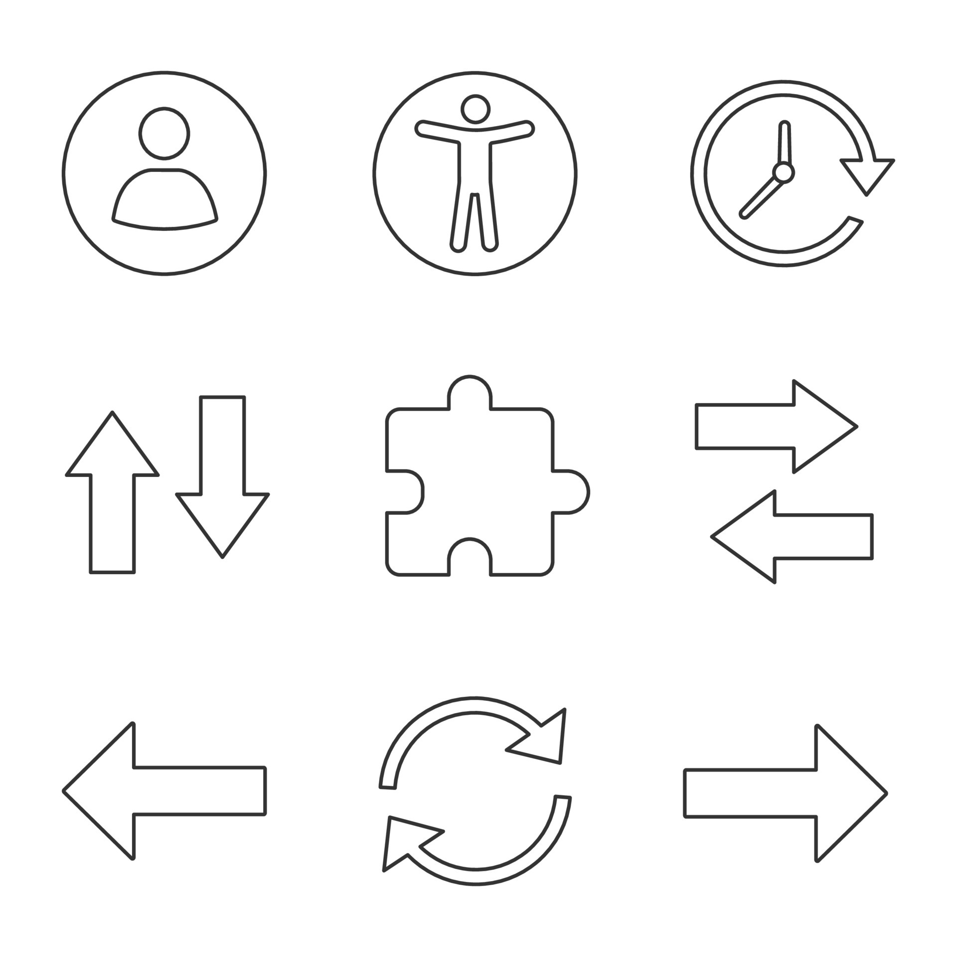 UI UX linear icons set. Userpic, accessibility, update, vertical and ...