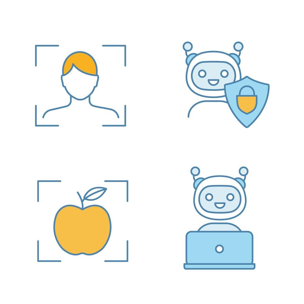Machine Learning Color Icons Set Facial Recognition Secured Chatbot Object Detection App