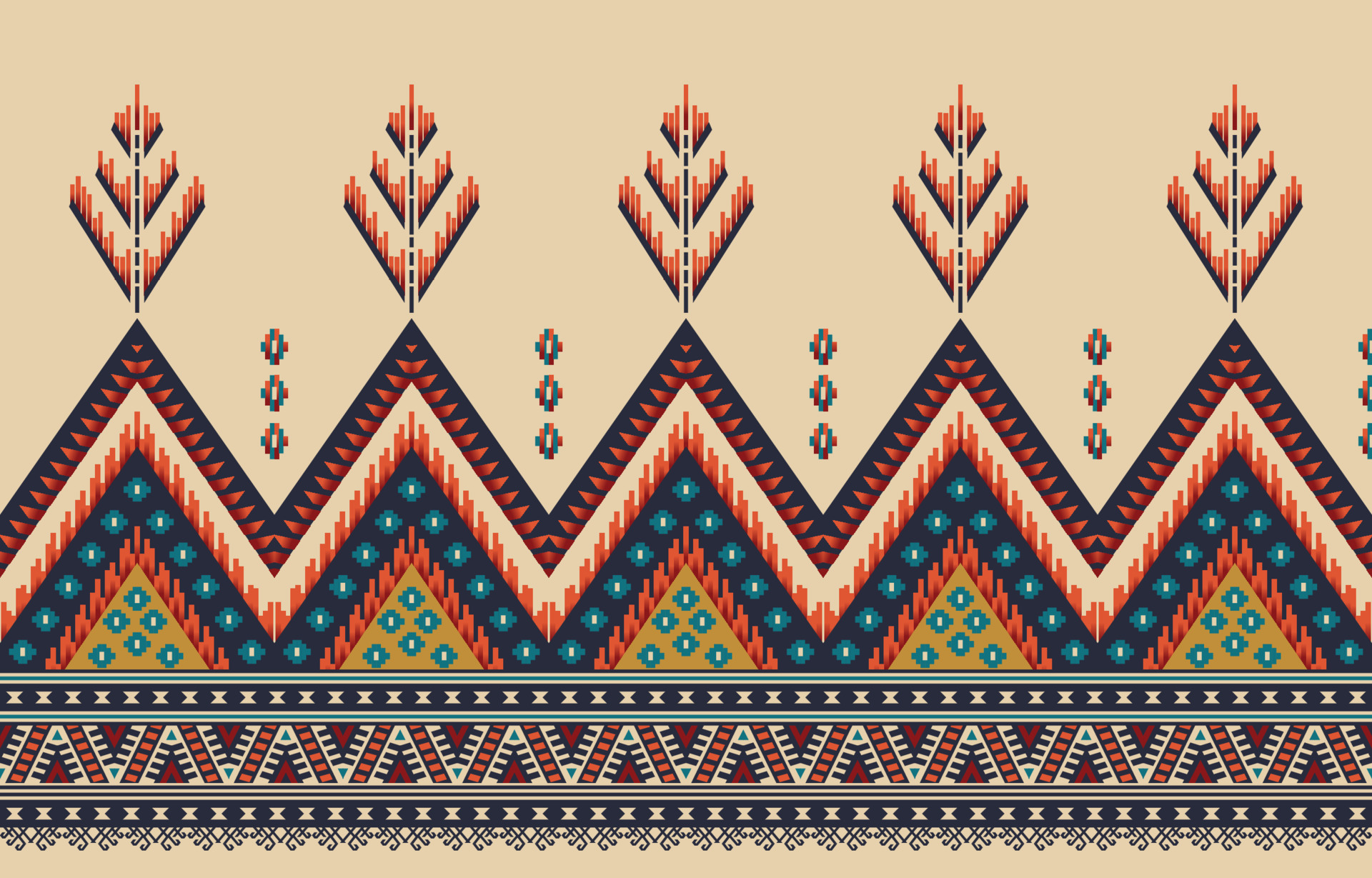 Ethnic Abstract Square Pattern Art Seamless Pattern In Tribal Folk