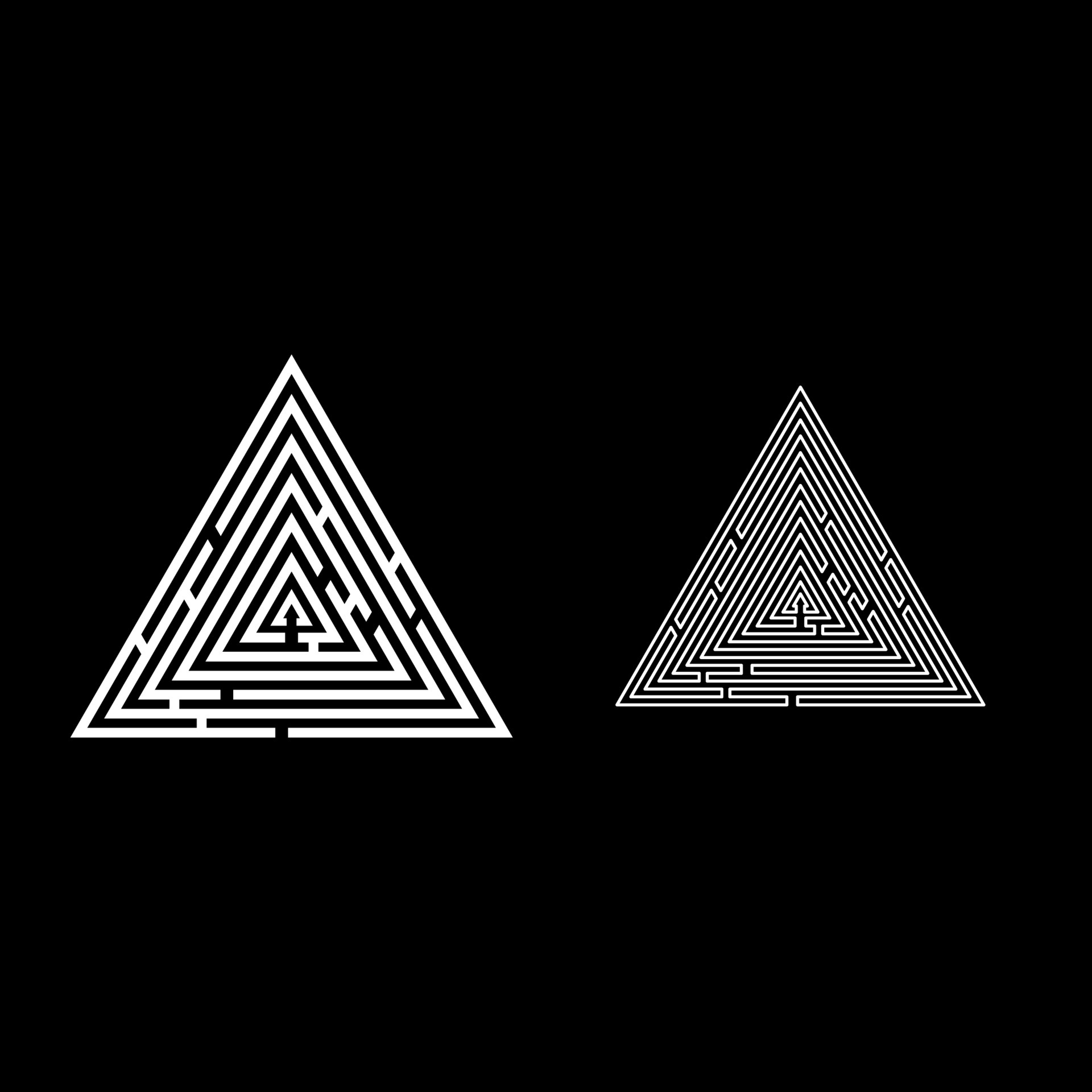 Triangular labyrinth Maze conundrum Labyrinth conundrum icon set white ... Triangular labyrinth Maze conundrum Labyrinth conundrum icon set white ...