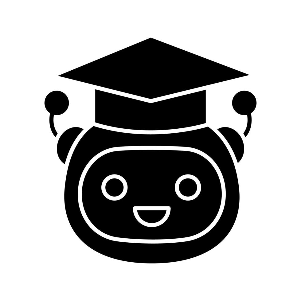Machine learning glyph icon. Artificial intelligence. Teacher bot ...
