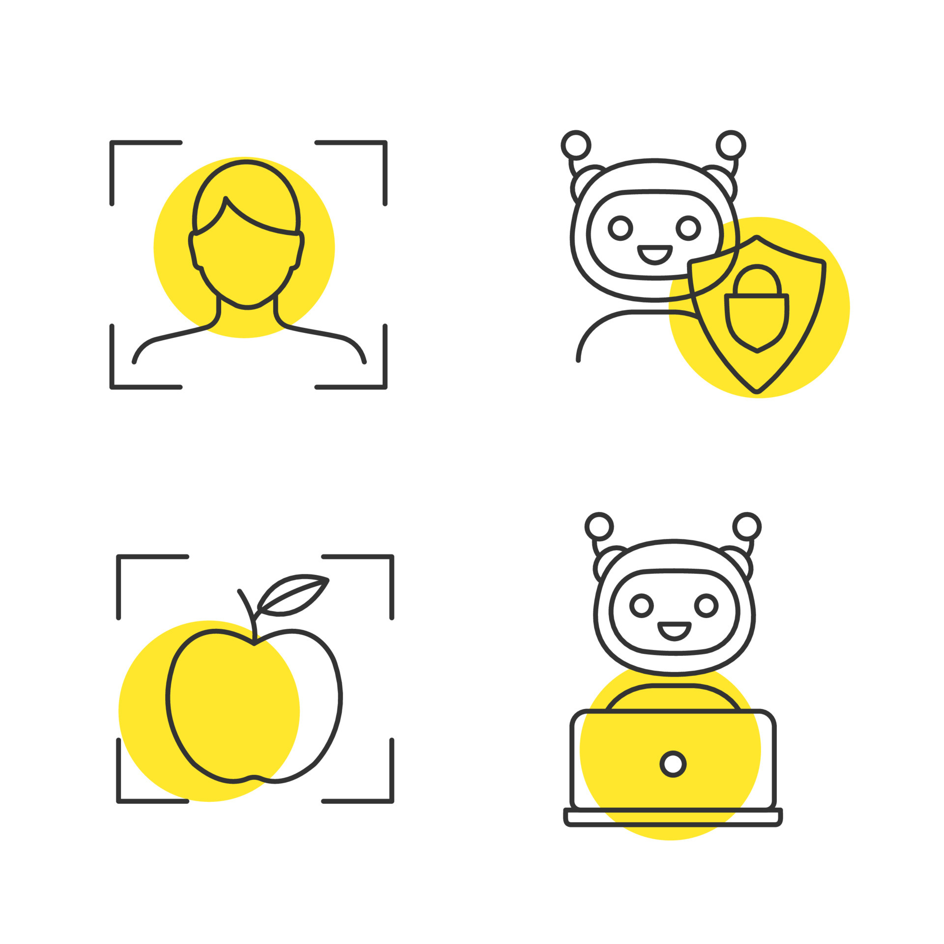 Machine Learning Linear Icons Set Facial Recognition Secured Chatbot Object Detection App