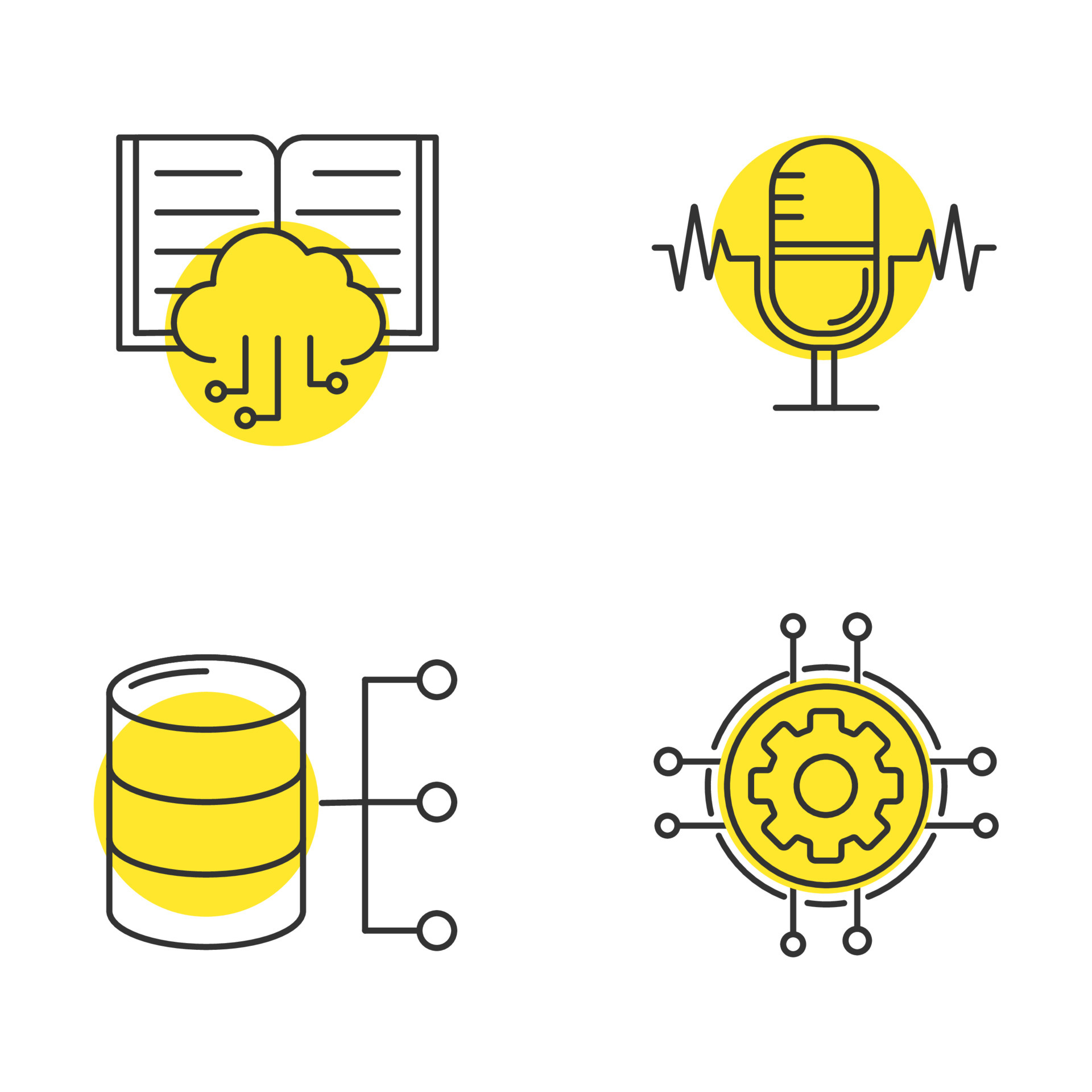 Machine Learning Linear Icons Set Voice Recognition Cloud Computing Relational Database