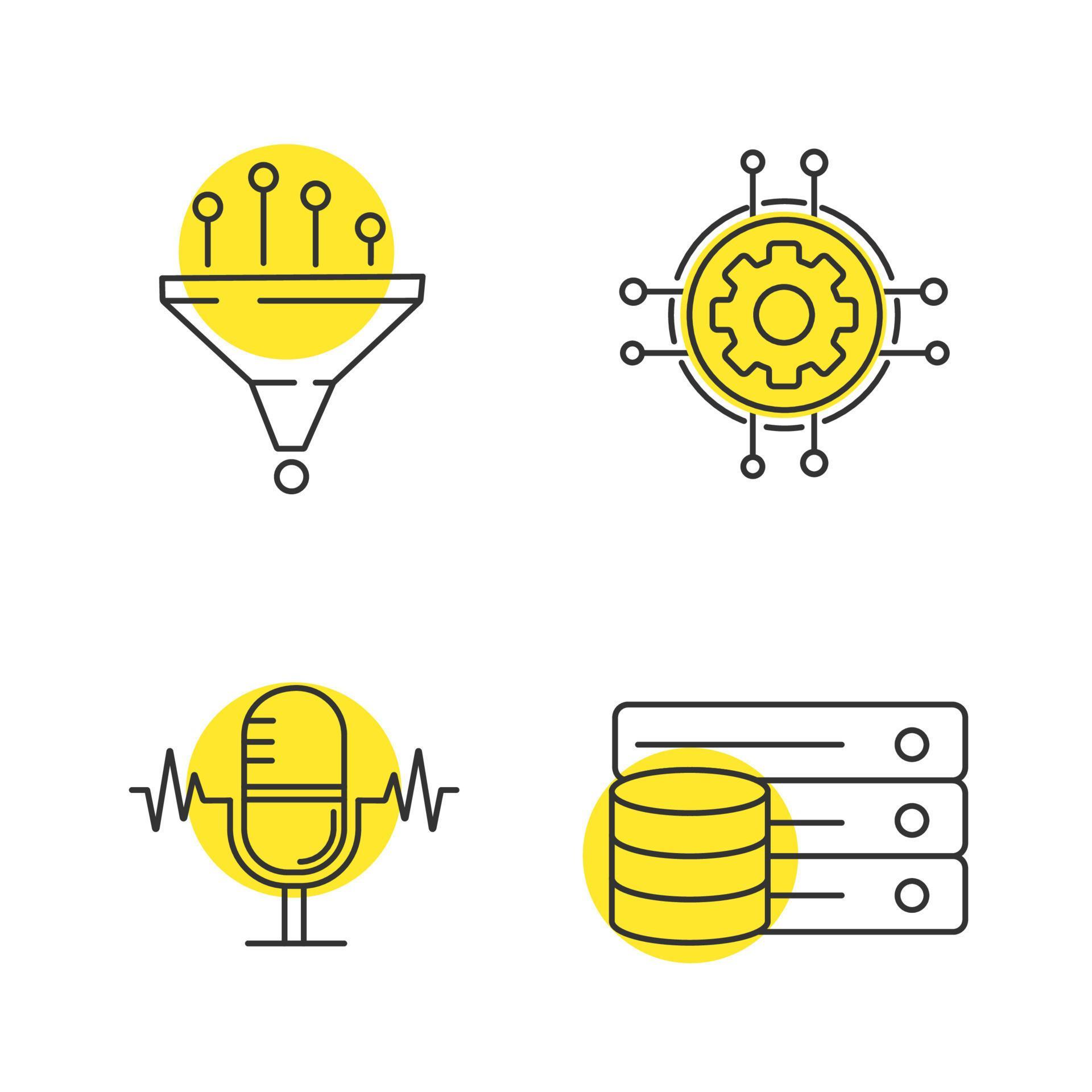 Machine Learning Linear Icons Set Data Filtering Digital Settings