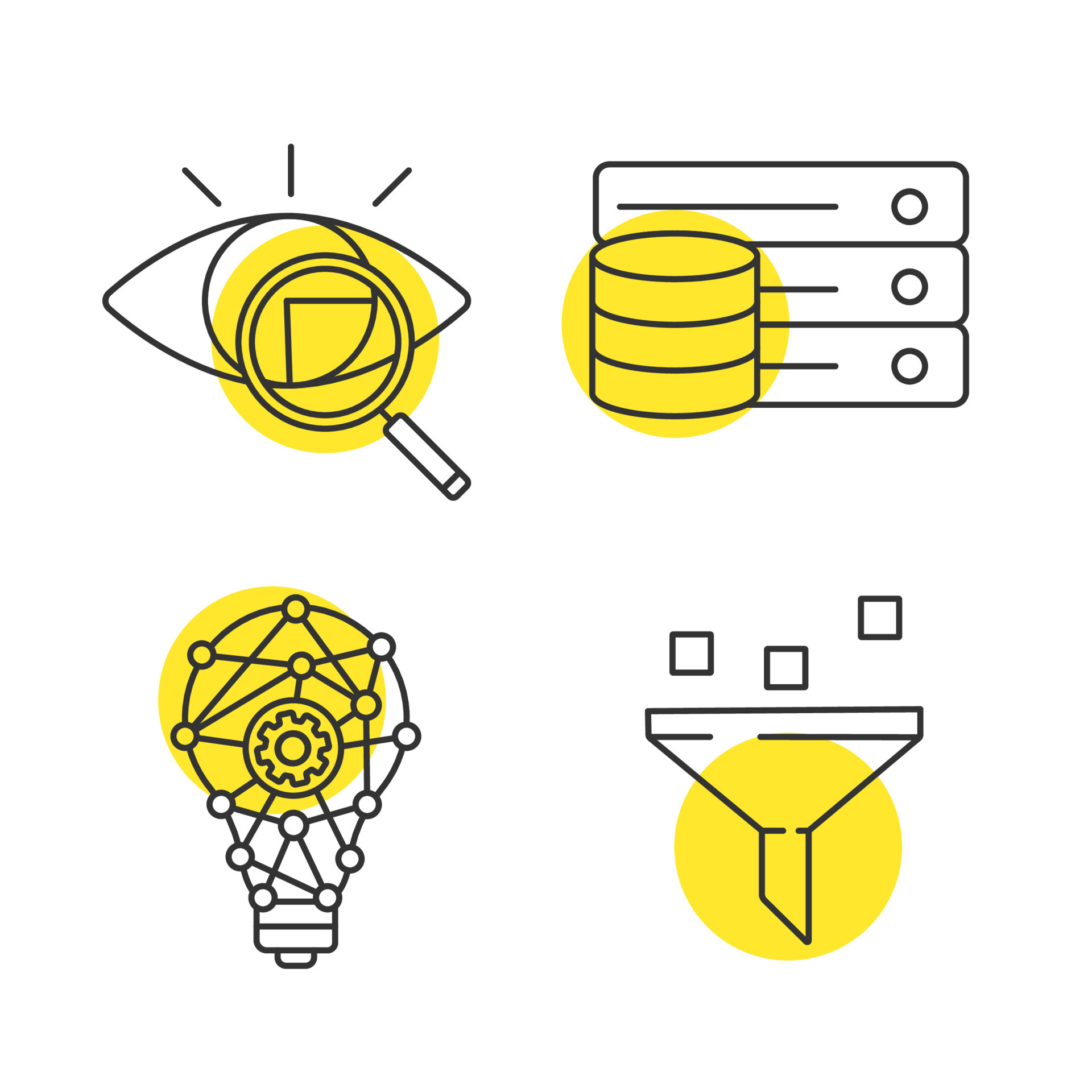 Machine Learning Linear Icons Set Retina Scan Database Innovation