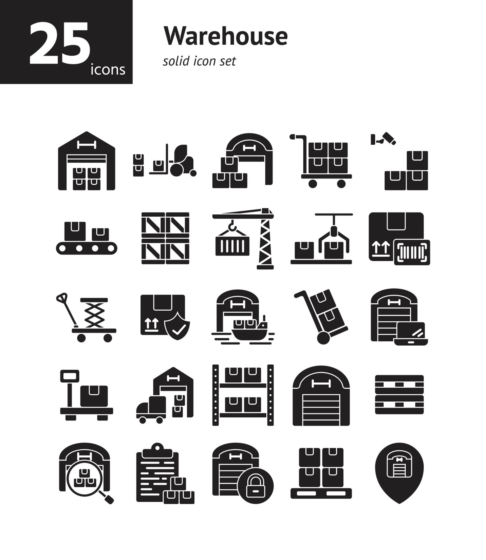 Warehouse solid icon set. 5384763 Vector Art at Vecteezy
