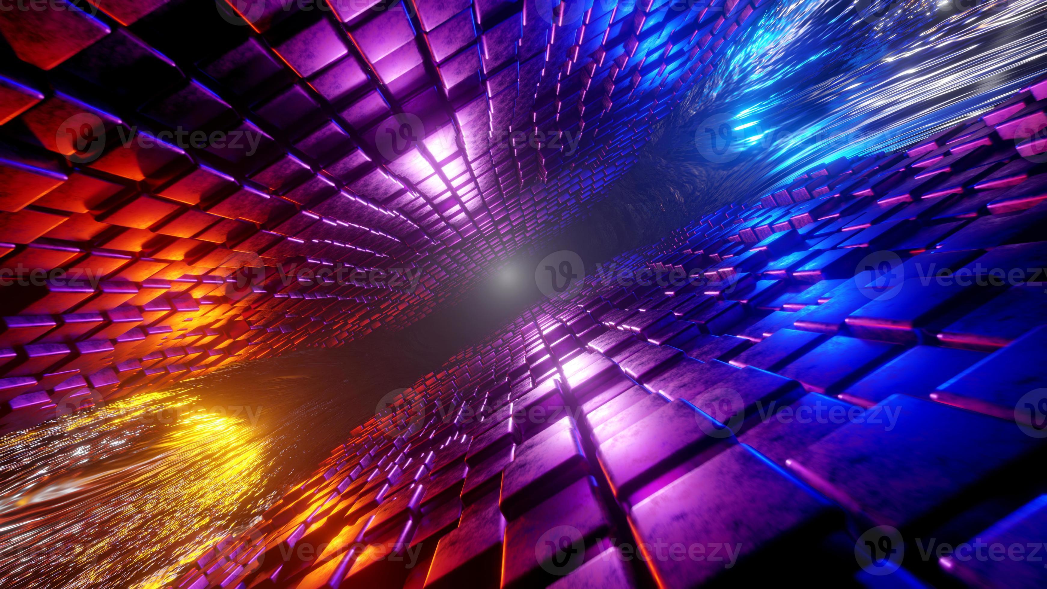 3d rendering abstract glow cube square dot shape grid flow wave pattern ...