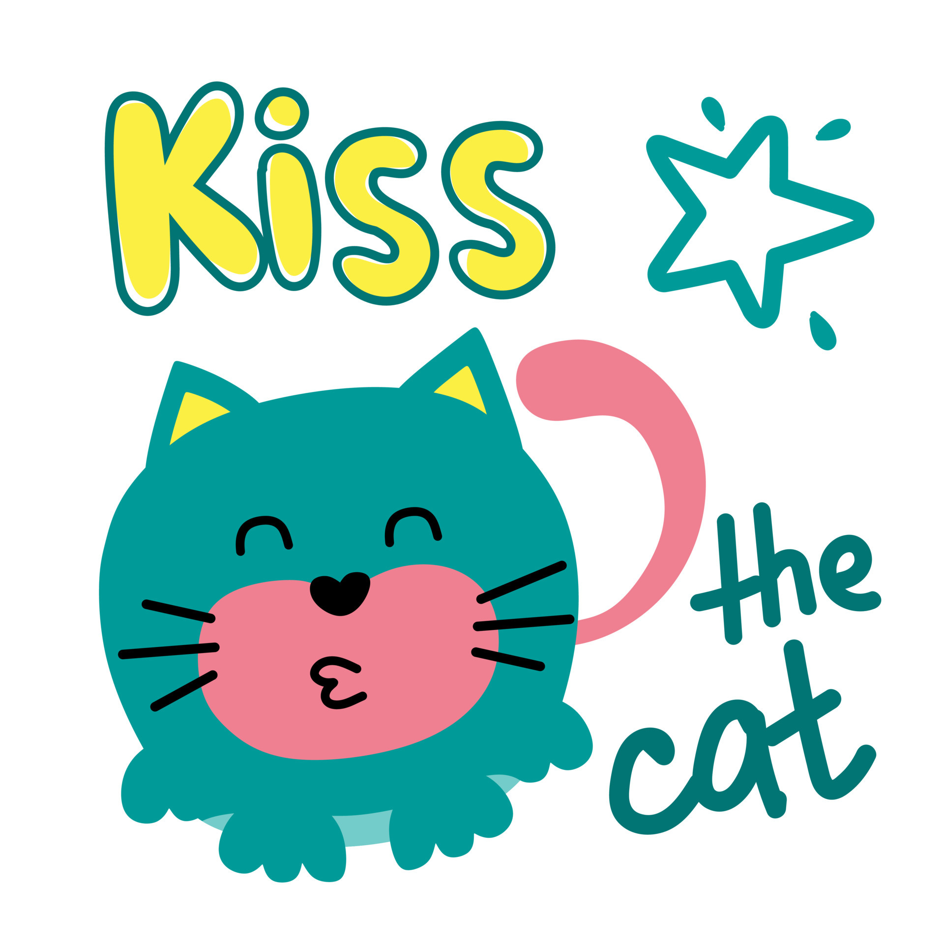 Funny cat with lettering Kiss the cat. For use in printing, postcards ...