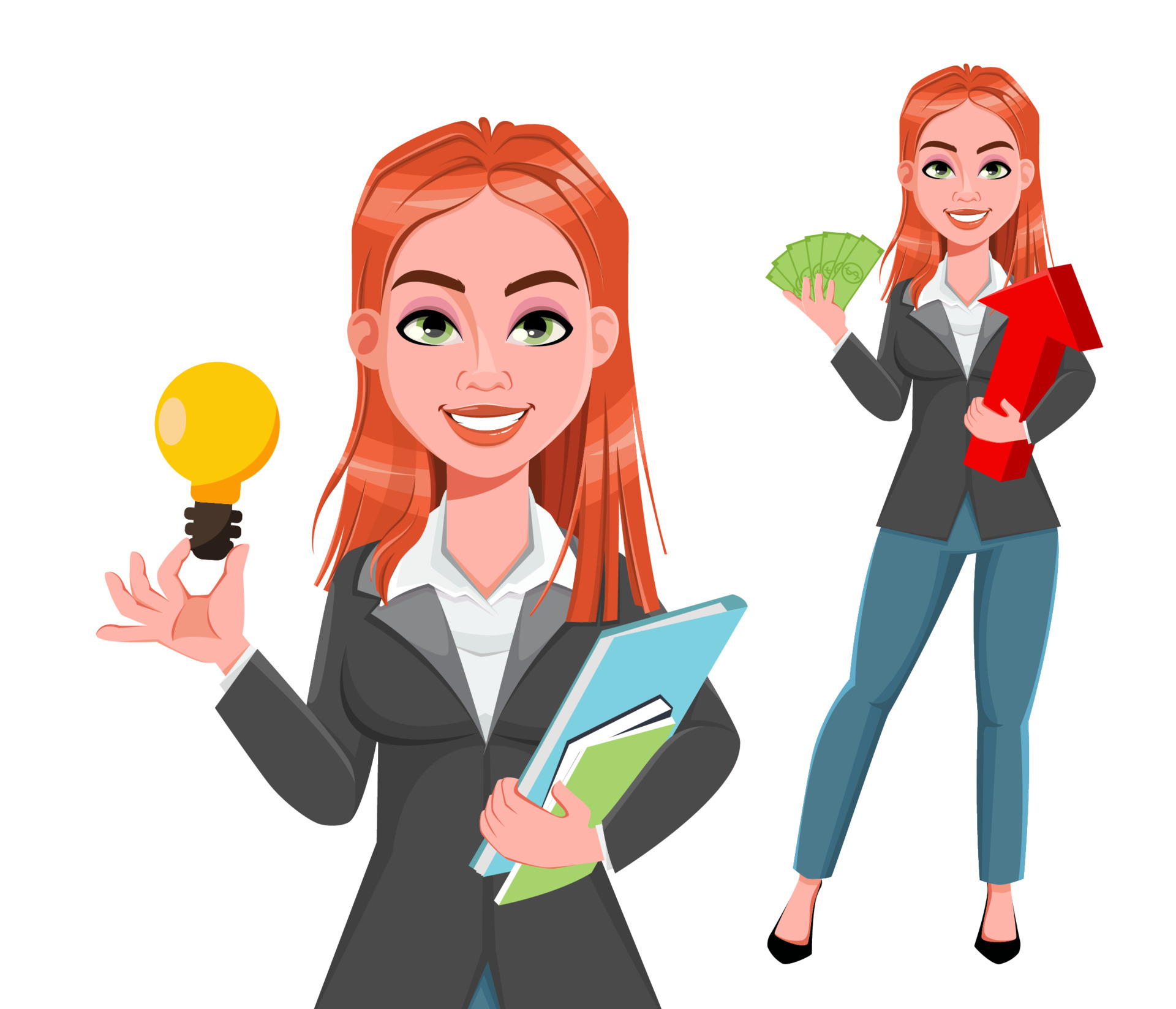 Beautiful business woman, set of two poses 5399920 Vector Art at Vecteezy