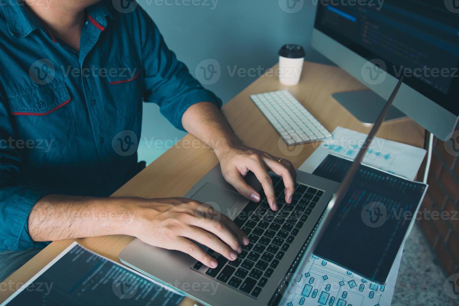 Asian Man Working Code Program Developer Computer Web Development Working Design Software On