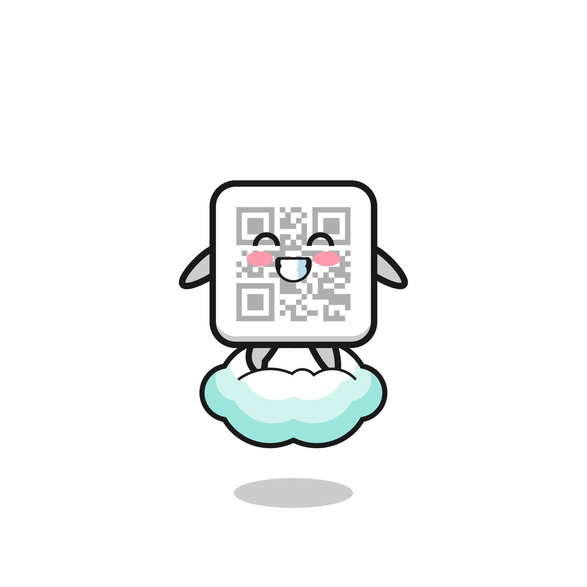 cute qr code illustration riding a floating cloud 5400233 Vector Art at ...