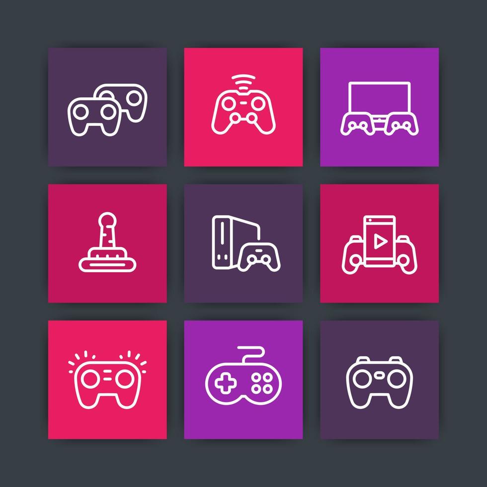 gamepads icons, game controllers, console, video gaming vector linear ... gamepads icons, game controllers, console, video gaming vector linear ...