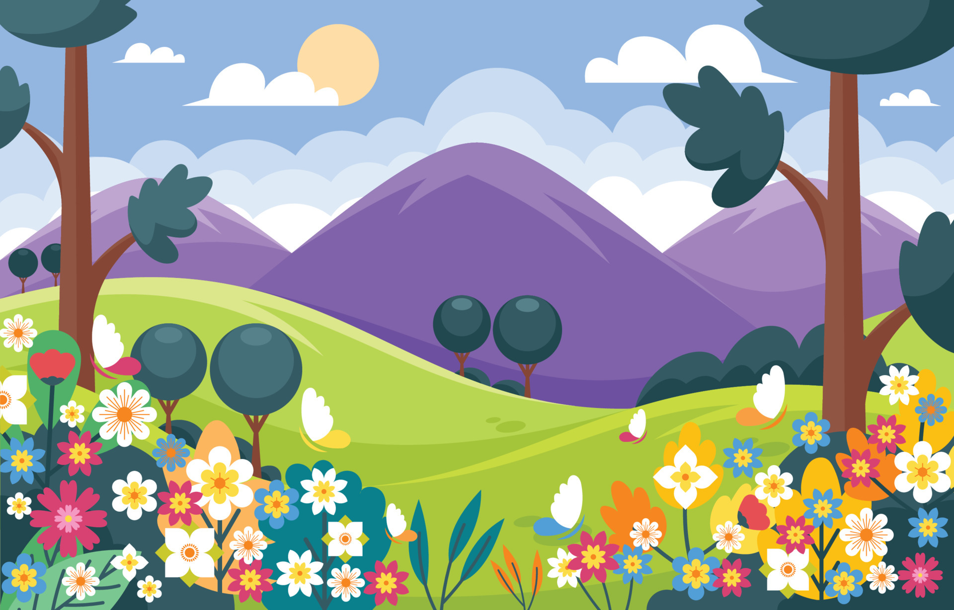 Spring Scenery Background 5414604 Vector Art at Vecteezy