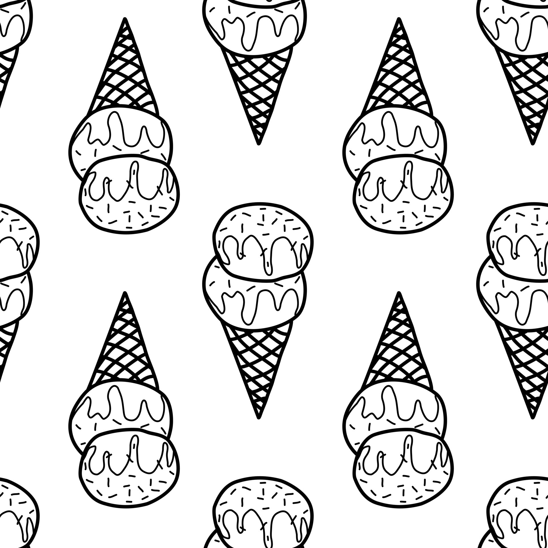 Hand Drawn Ice Cream On A White Background Seamless Pattern Ice Cream