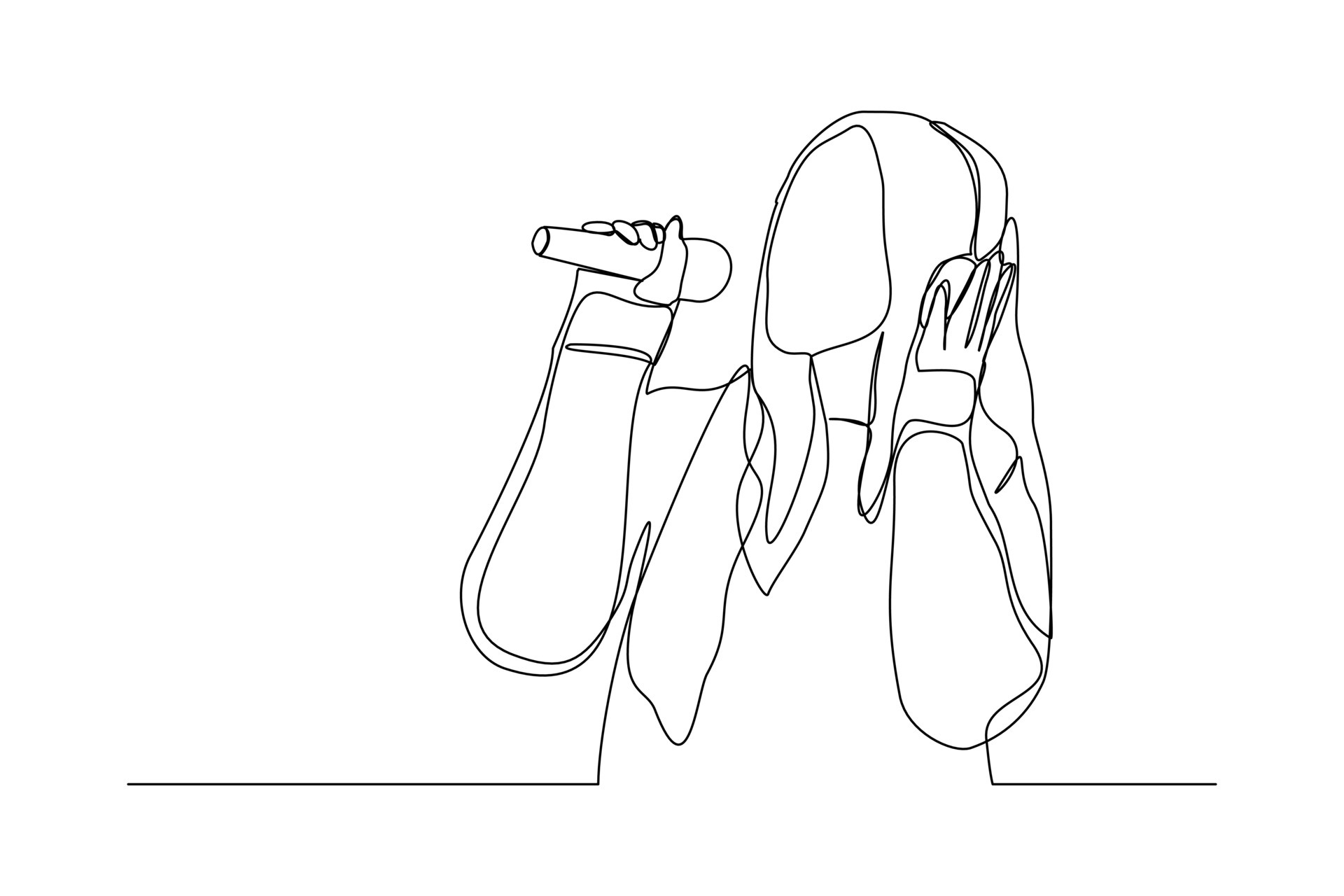 Continuous Line Drawing Of Young Happy Female Pop Singer Holding continuous-line-drawing-of-young-happy-female-pop-singer-holding
