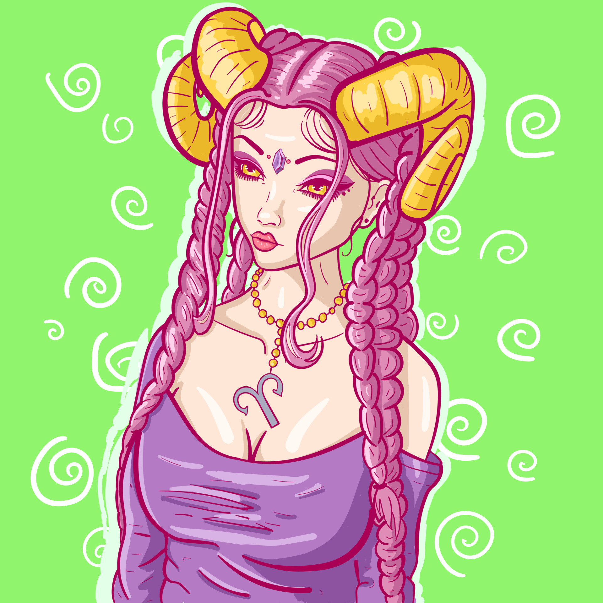 Conceptual Art Of An Aries Woman With Horns And Braided Hair Portrait Of A Horoscope Sign With