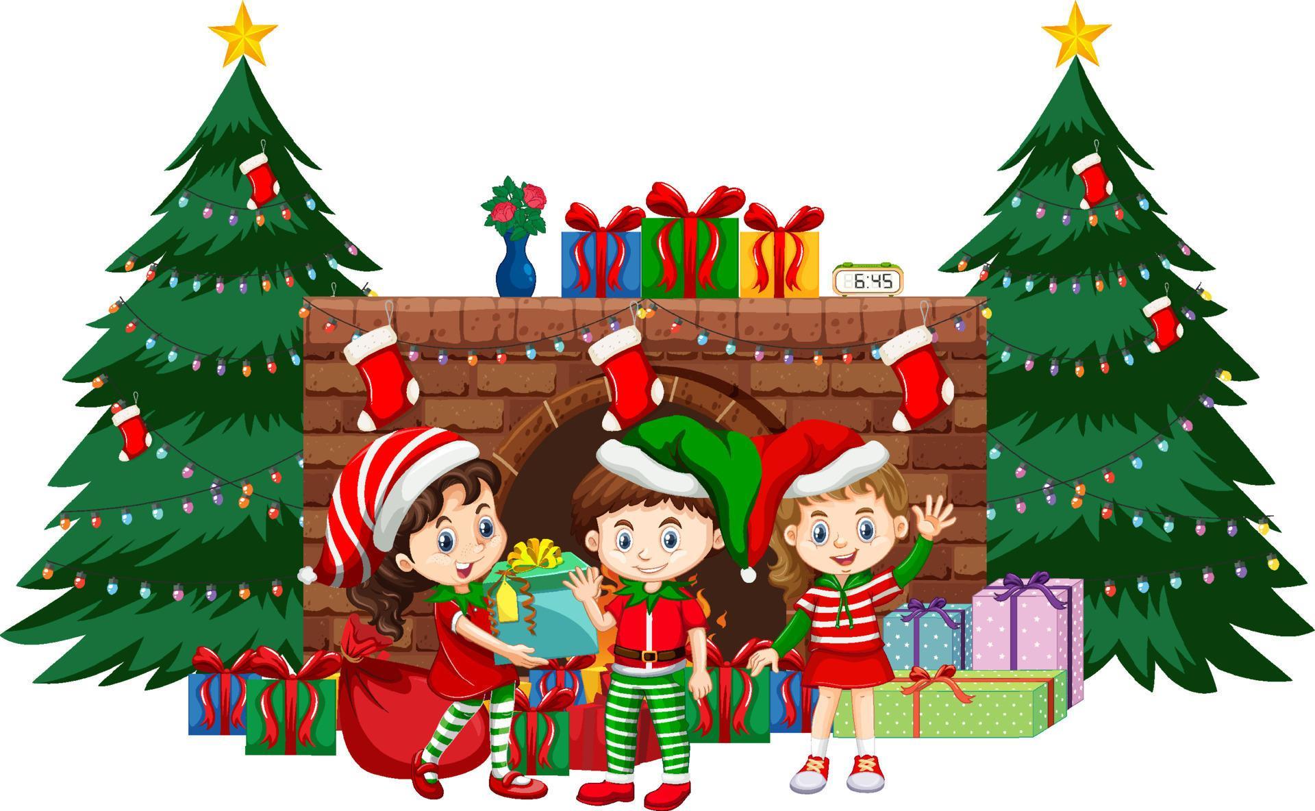Happy children celebrating Christmas on white background 5441636 Vector ...