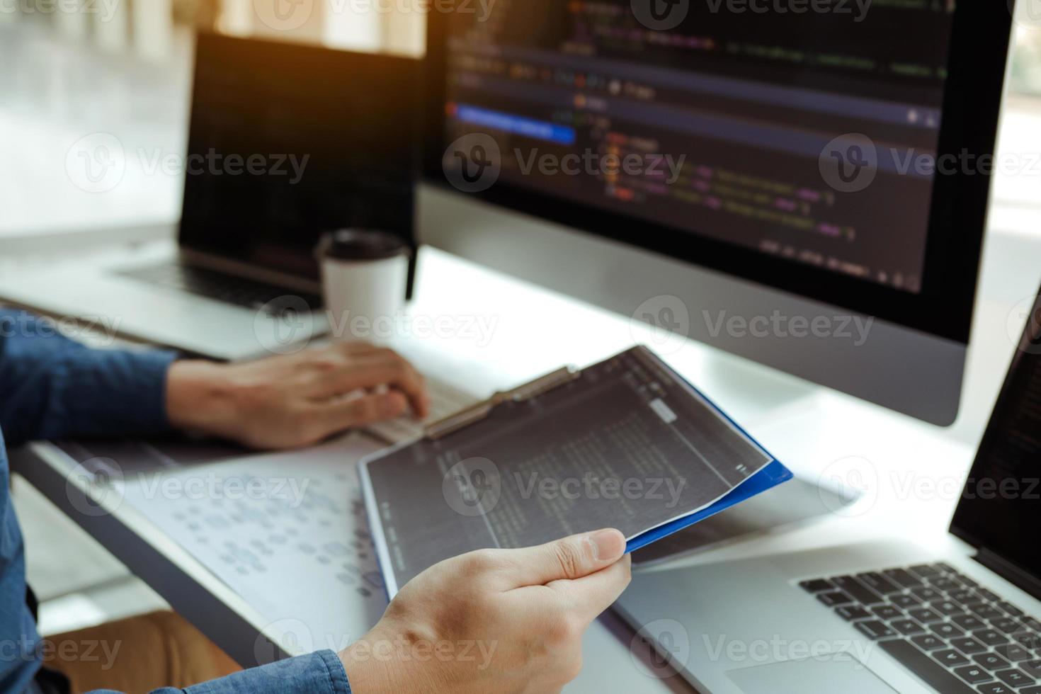 Asian Man Working Code Program Developer Computer Web Development Working Design Software On