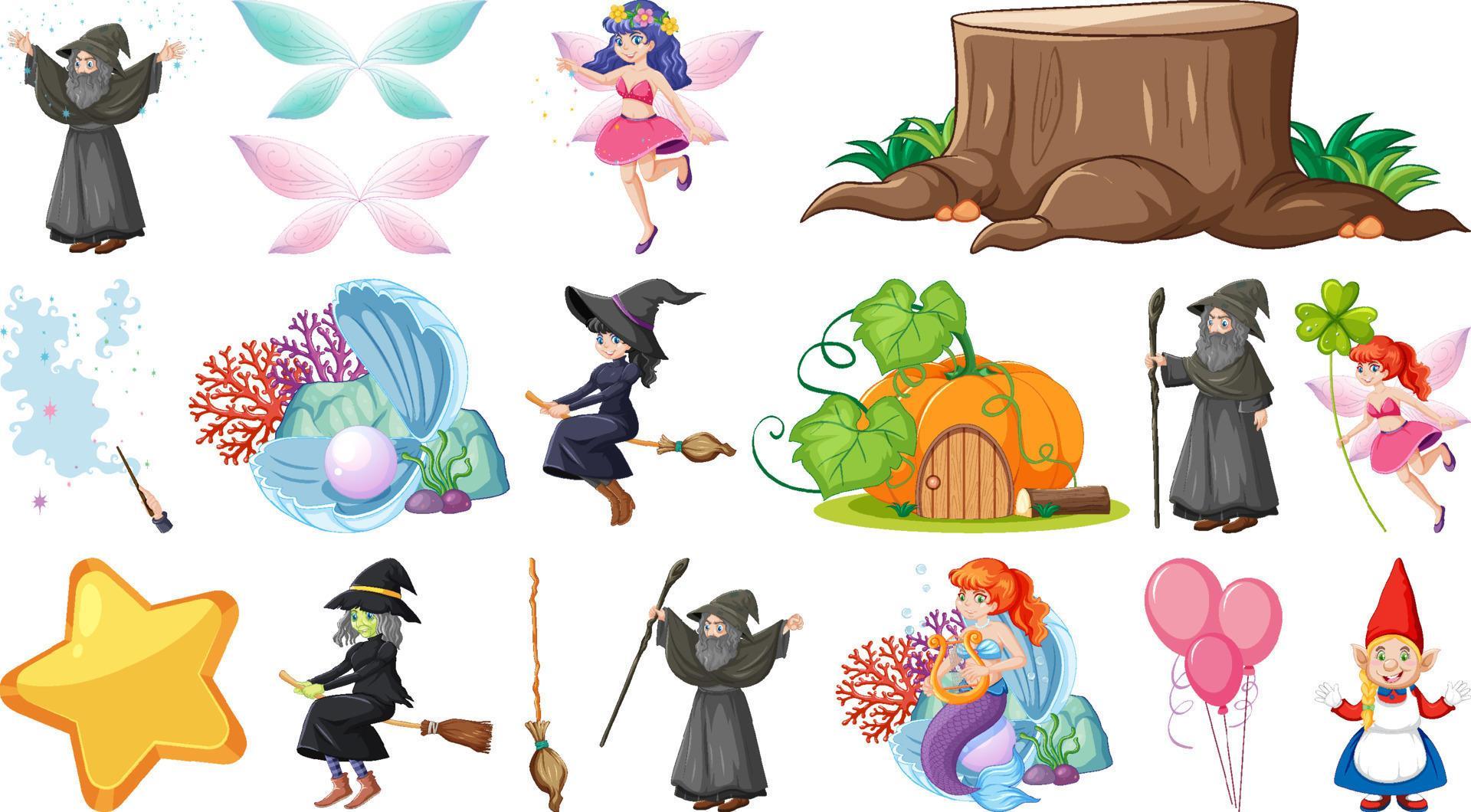 Set of fantasy fairy tale characters and elements 5457802 Vector Art at ...