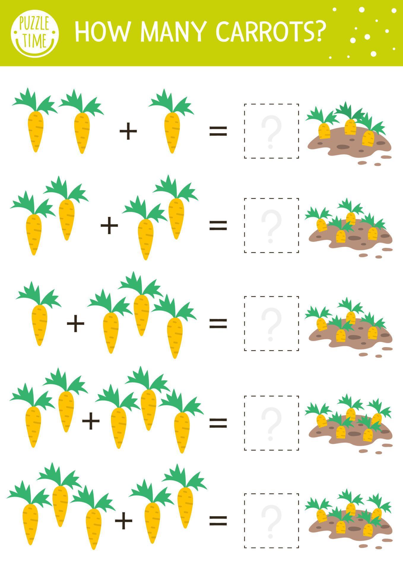 Easter counting game with carrots. Holiday activity for preschool ...