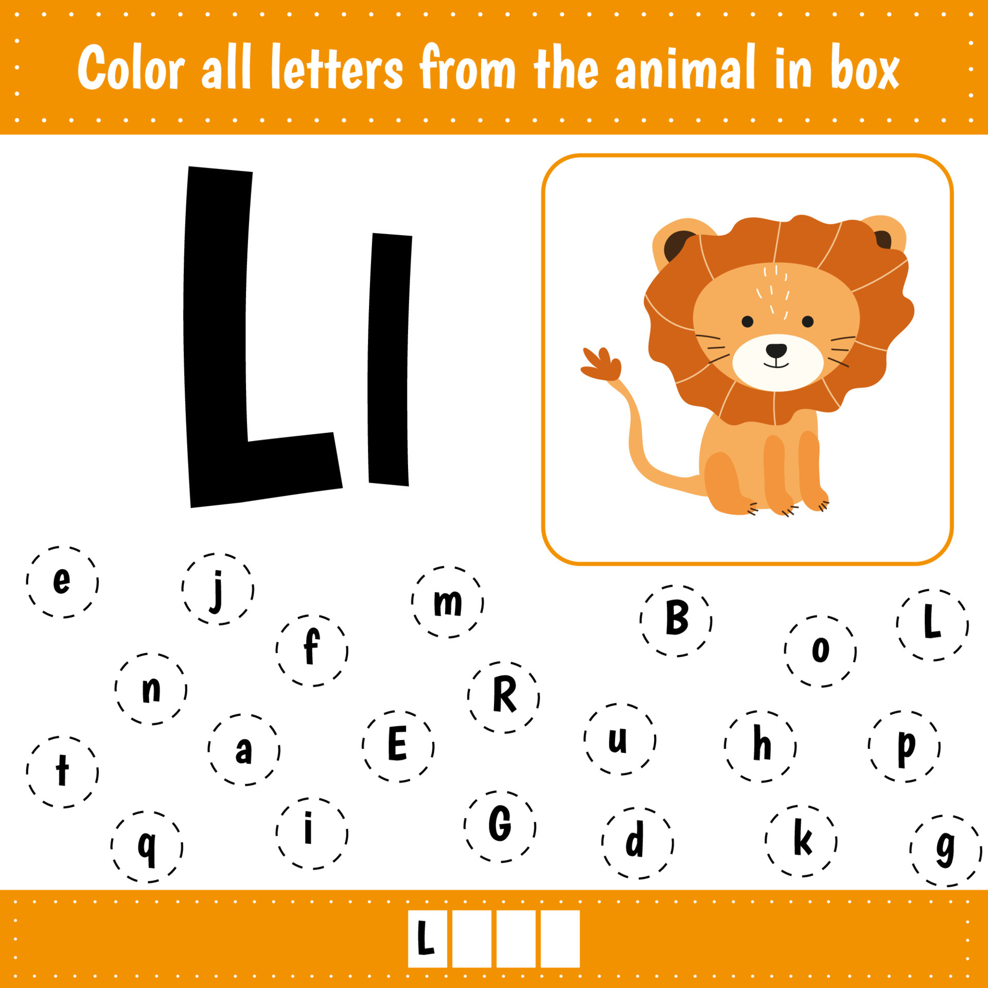 Learning English alphabet. Letters recognition. Color all letters Ll ...