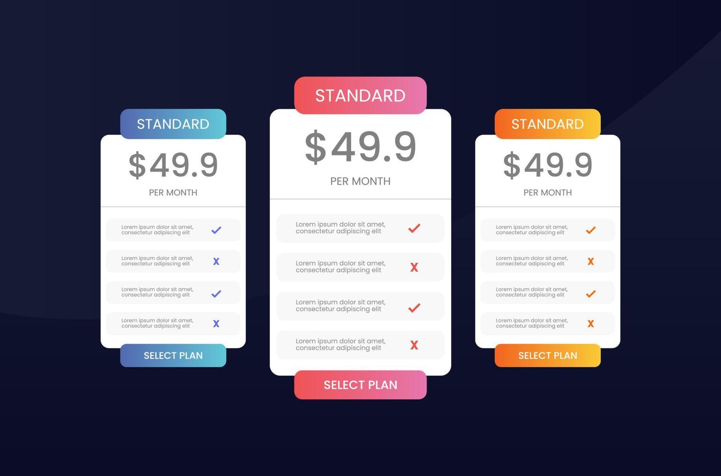 pricing table template for website 5478331 Vector Art at Vecteezy
