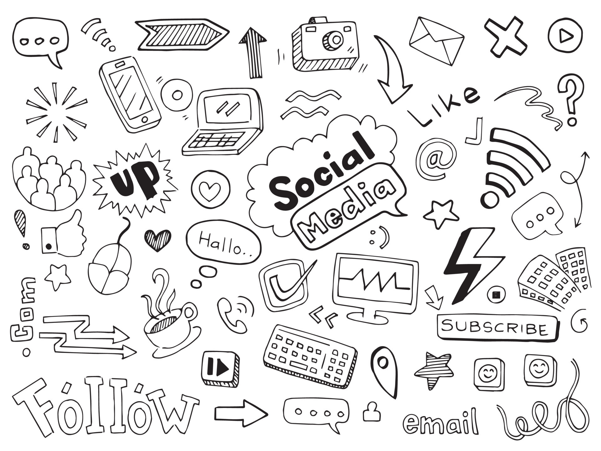 Social Media Vector Illustration Doodles 5485651 Vector Art At Vecteezy