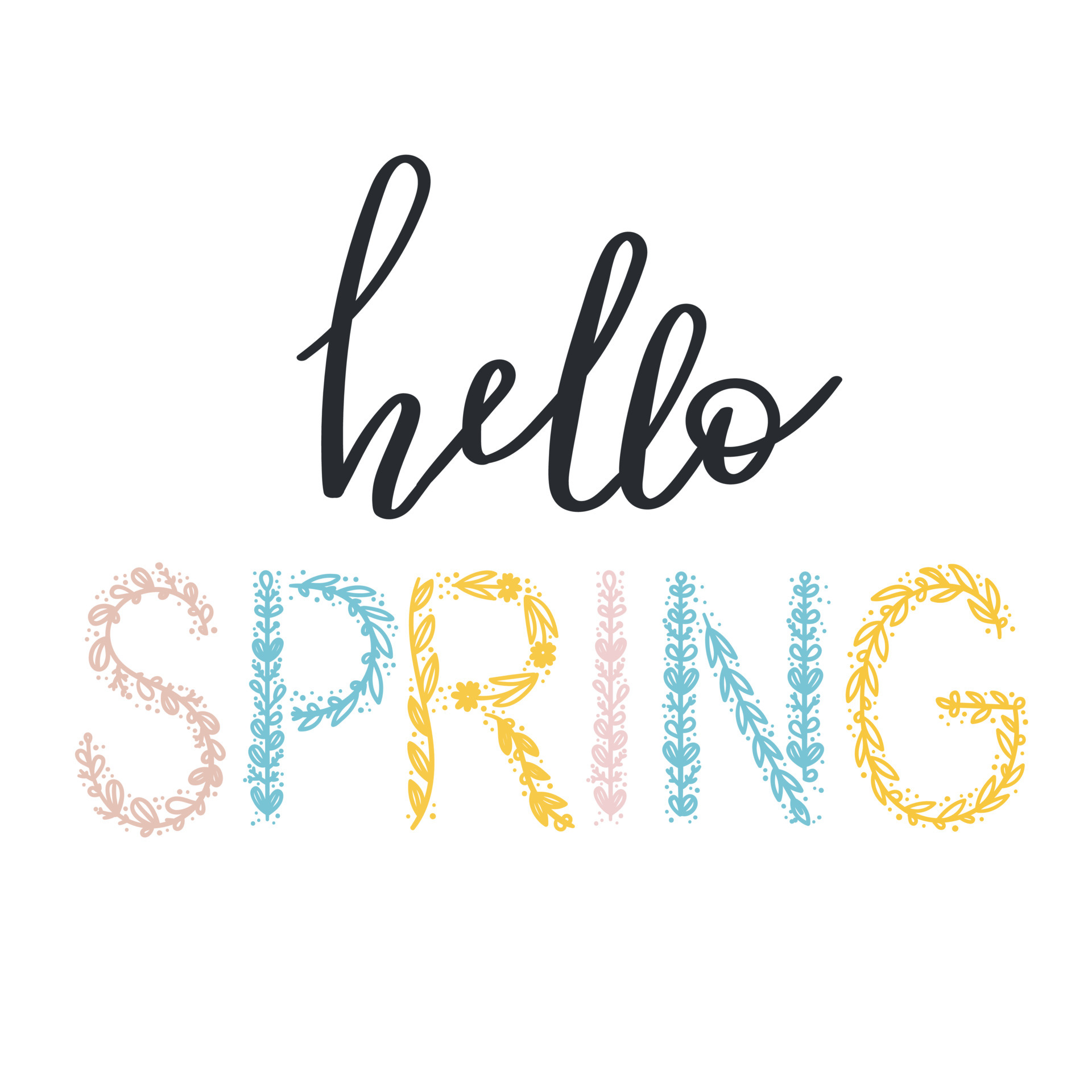 Hello spring text. Cute handwritten lettering of flowers 5495016 Vector ...