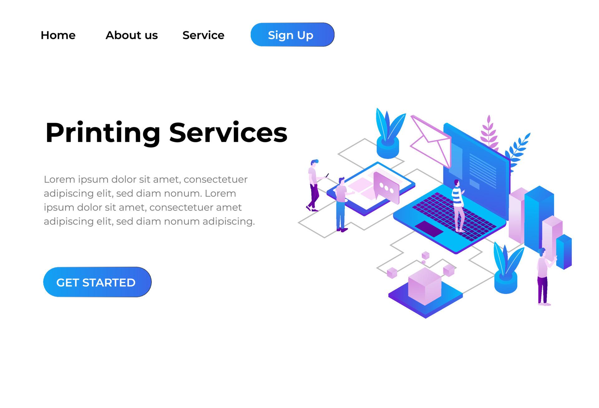 Landing Page Template Of Printing Service Illustration Concept Landing Page Template Of Printing Service Illustration Concept