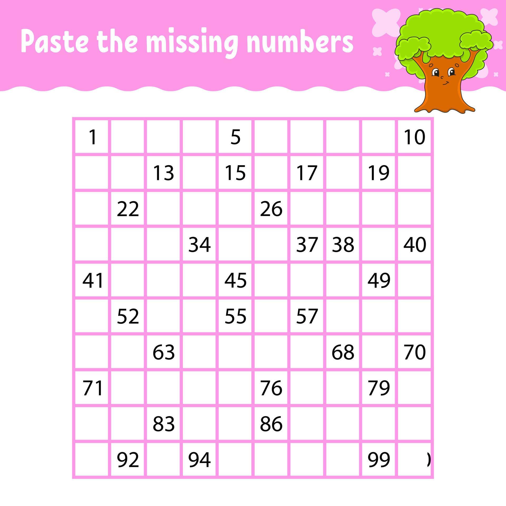 pega los números que faltan del 1 al 100. práctica de escritura a mano ...