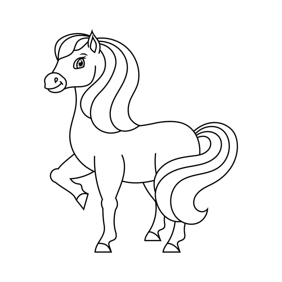 Cute horse. Farm animal. Coloring book page for kids. Cartoon style ...