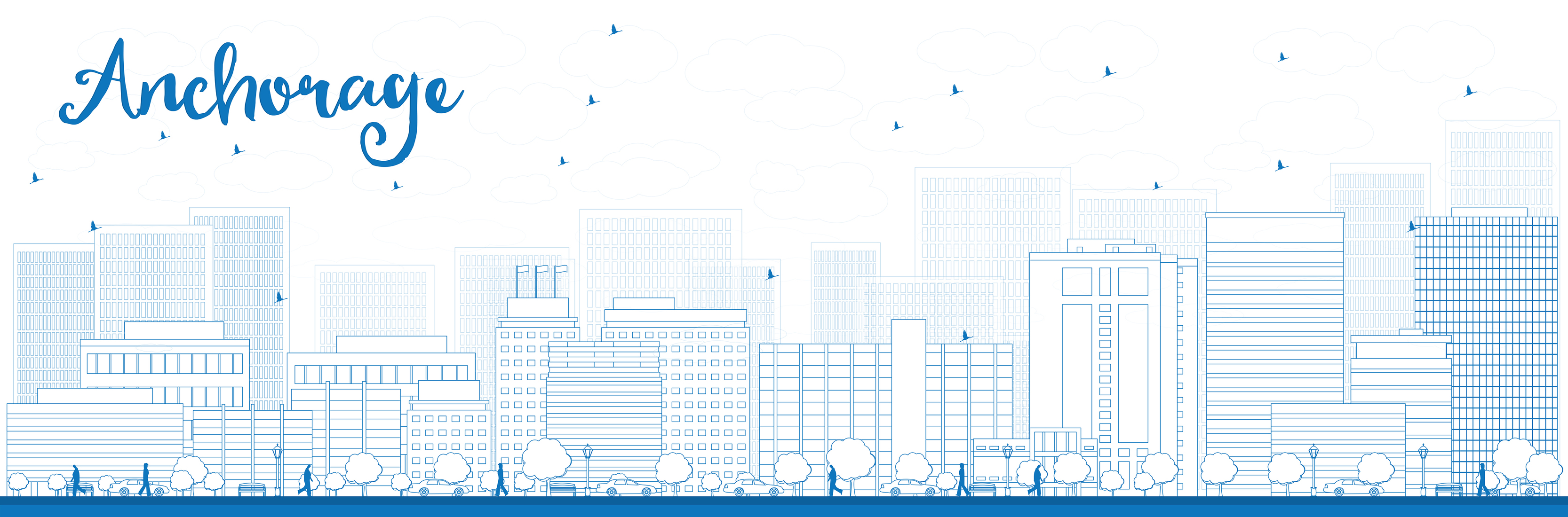 Outline Anchorage Alaska Skyline with Blue Buildings. 5520777 Vector ... Outline Anchorage Alaska Skyline with Blue Buildings. 5520777 Vector ...