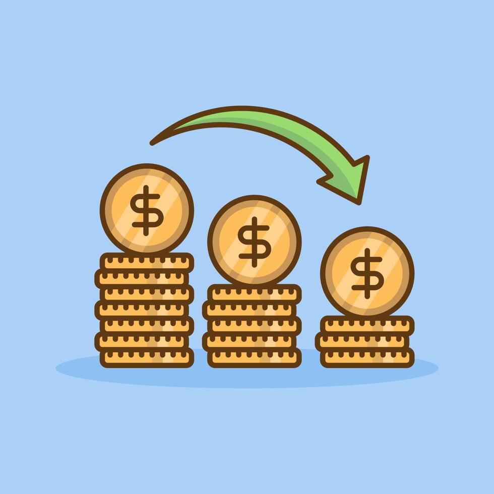 Dollar decrease icon in flat style. Money decrease cartoon vector illustration 5529590 Vector ...