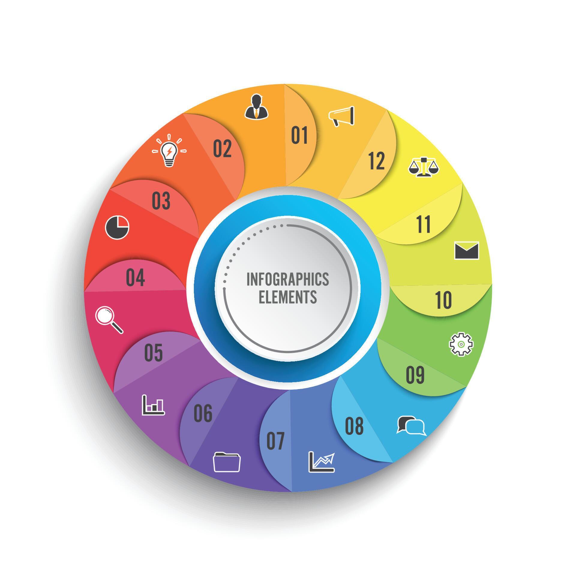 Pie Chart Circle Infographic Template With 12 Options Business Concept Vector Illustration