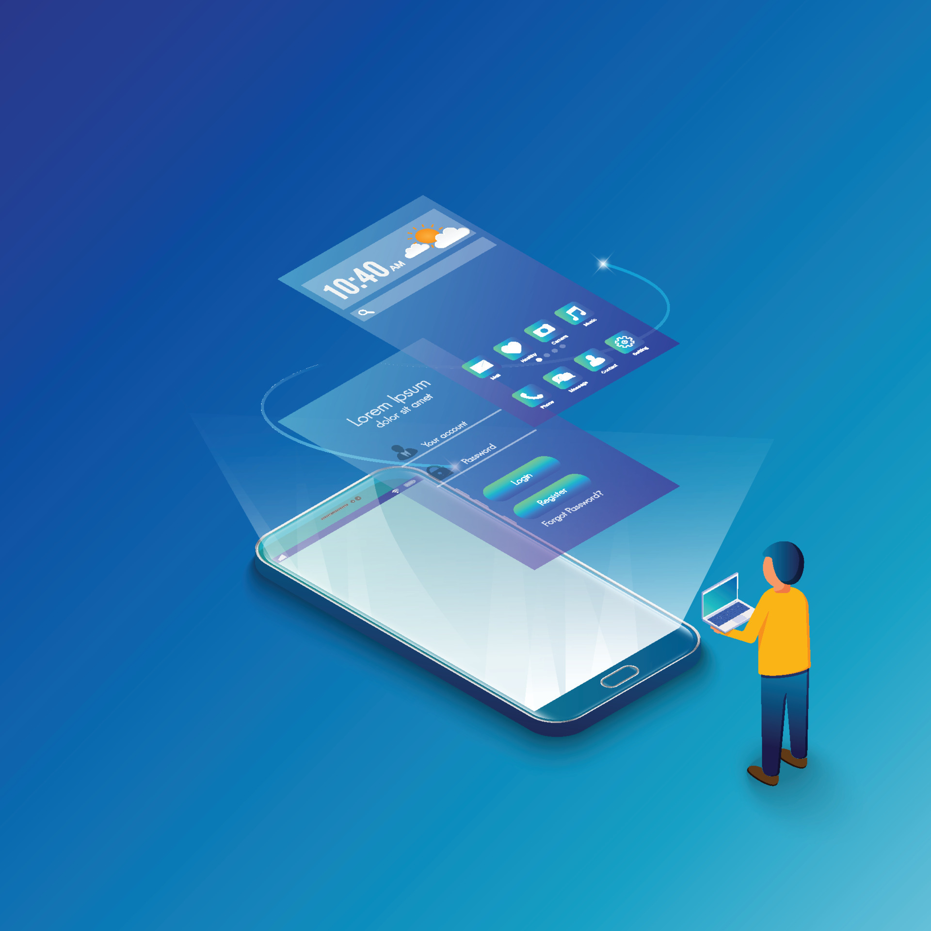 Isometric Ui Flowchart Mockup Mobile Application Concept Isometric Flat Design Vector