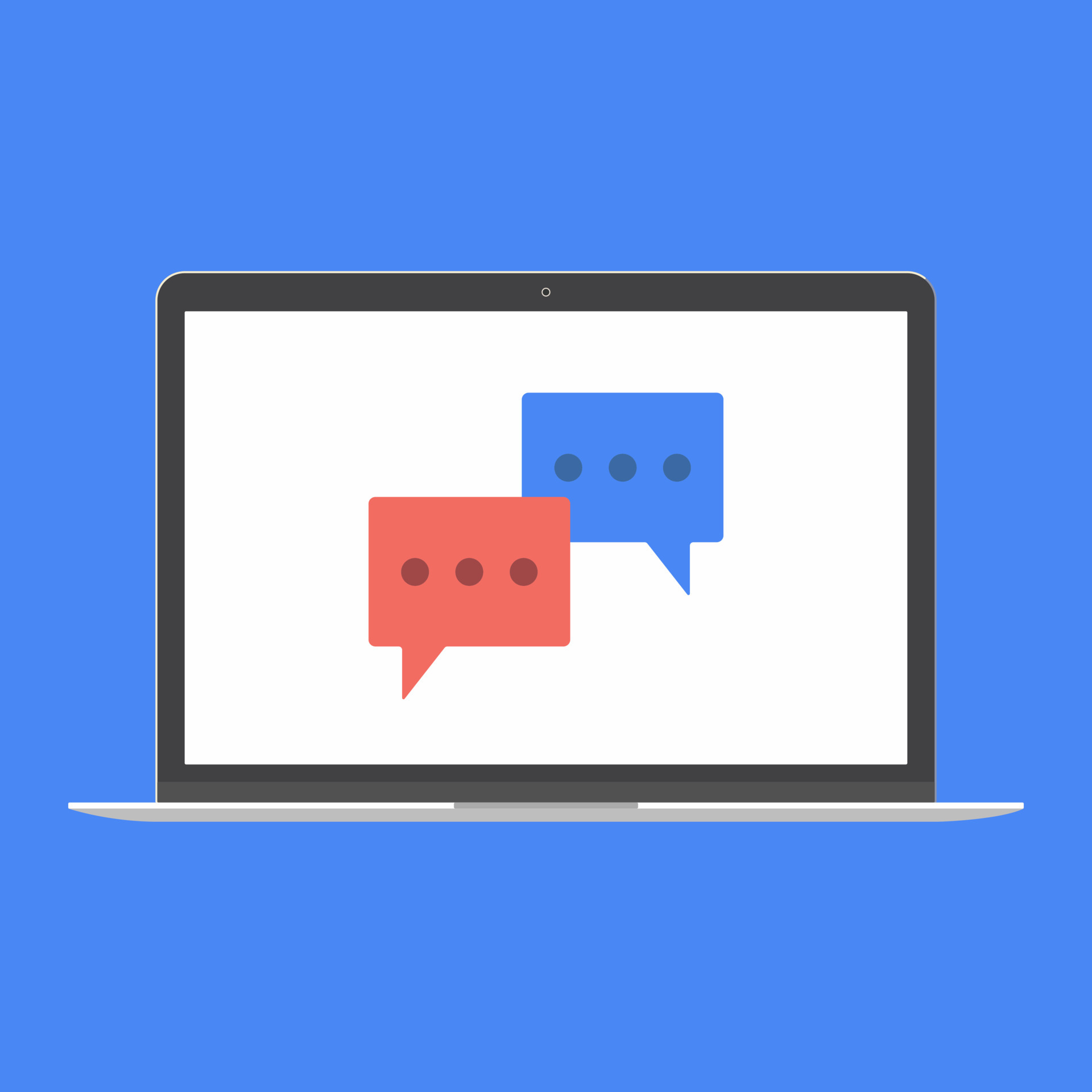 Modern device - laptop, computer or netbook pc flat design with chat ...