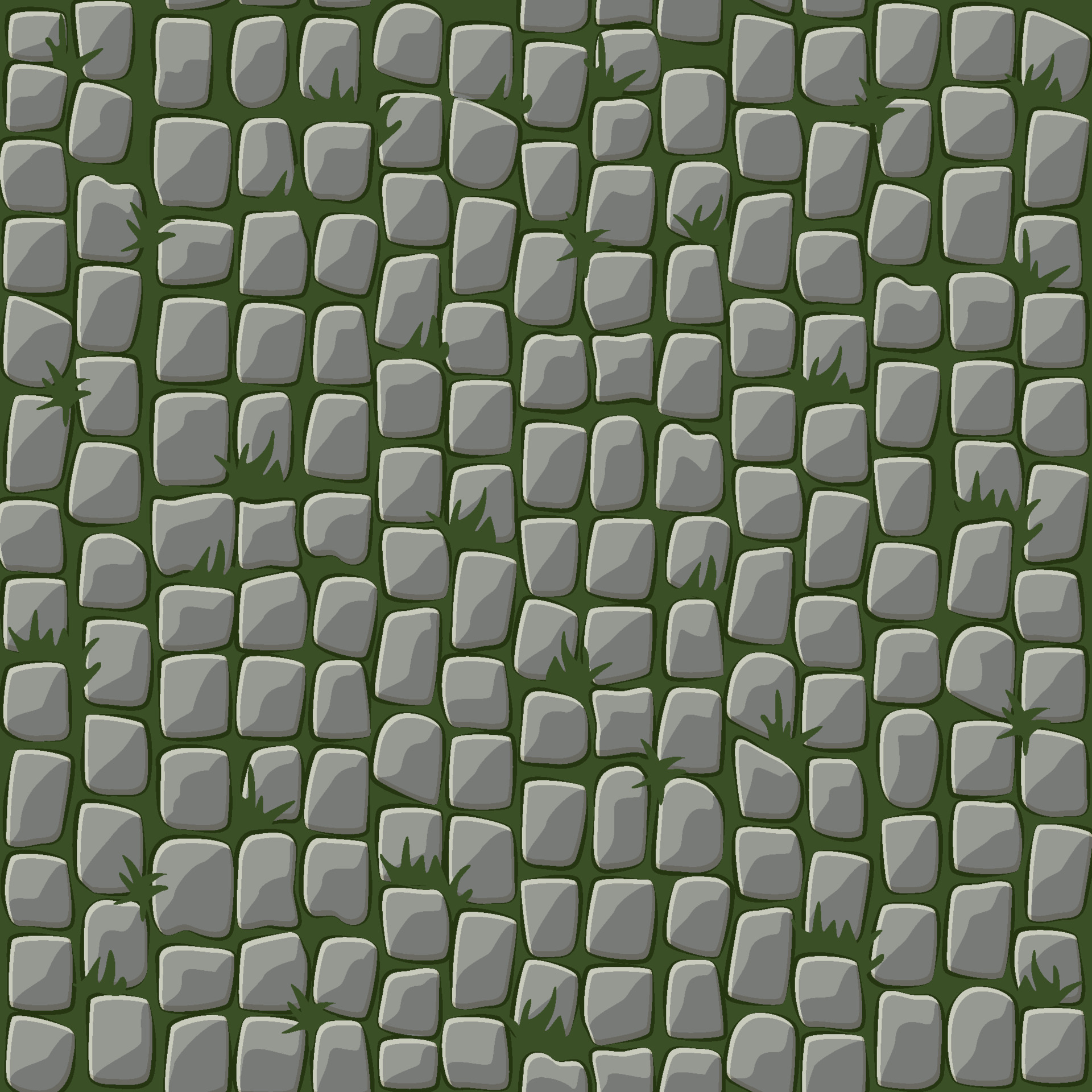 Seamless Pattern Of Cobblestone Street Paving With Grass Background Of Gray Pebbles On The Path