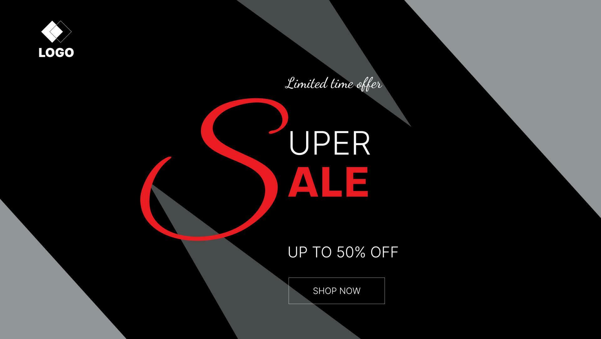 Super Sale Banner Design In Black Red And White Color Business Vector